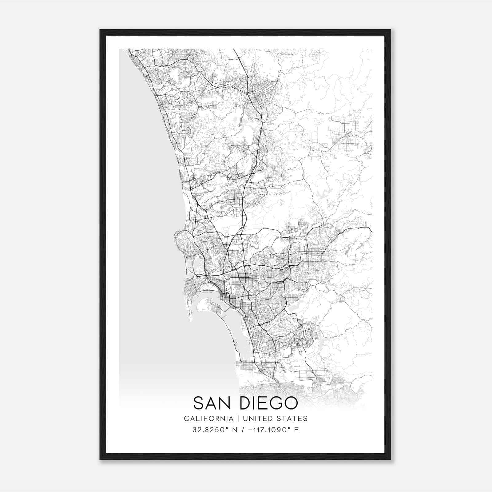 San Diego California Map Poster, Modern Home Decor Wall Art Print ...