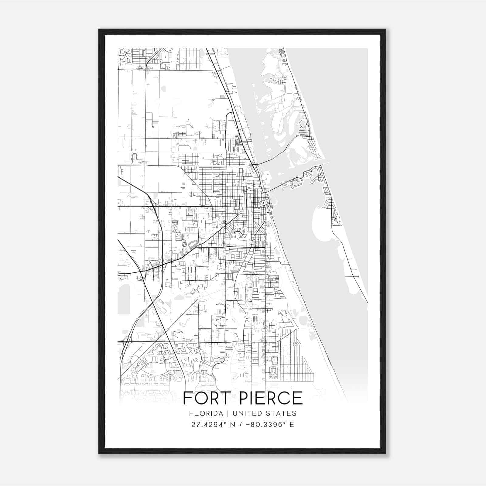 Fort Pierce Florida Map Poster, Modern Home Decor Wall Art Print ...