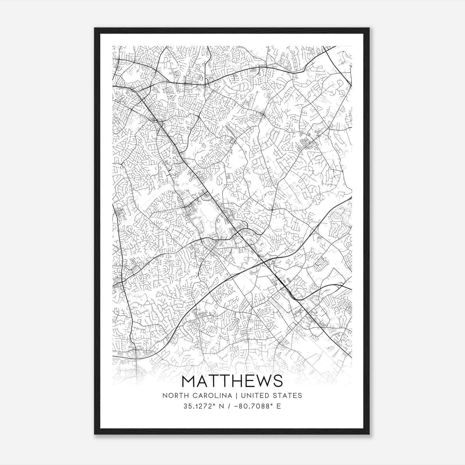 Matthews North Carolina Map Poster, Modern Home Decor Wall Art Print ...