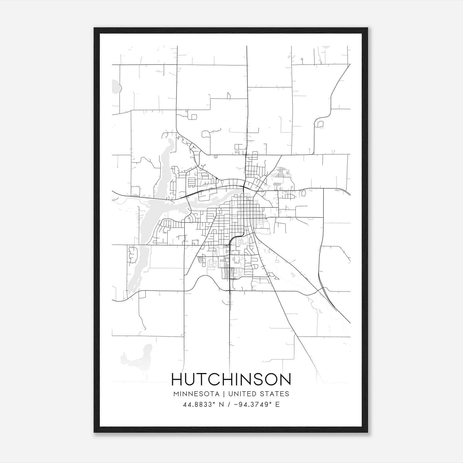 Hutchinson Minnesota Map Poster, Modern Home Decor Wall Art Print ...