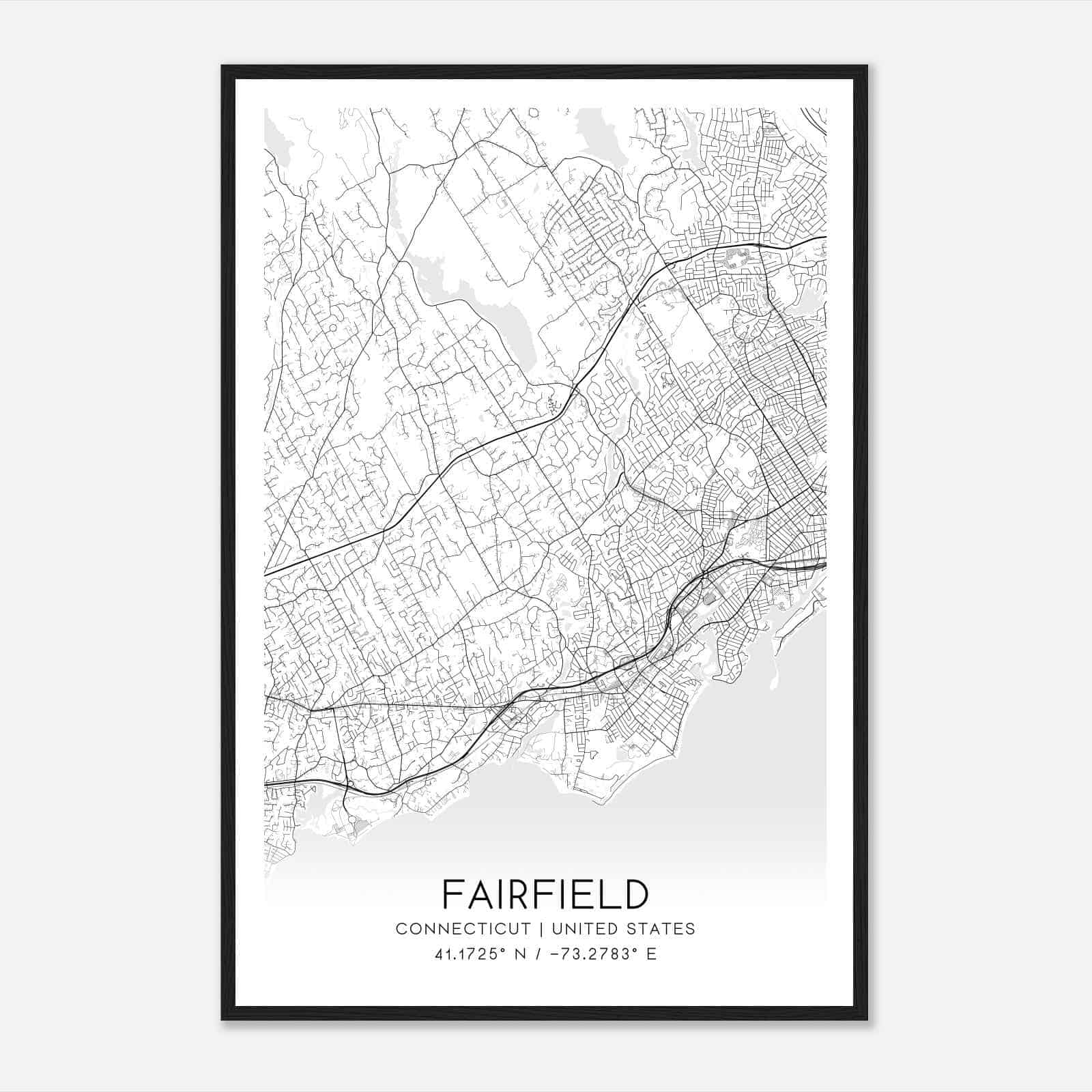 Fairfield Connecticut Map Poster, Modern Home Decor Wall Art Print ...
