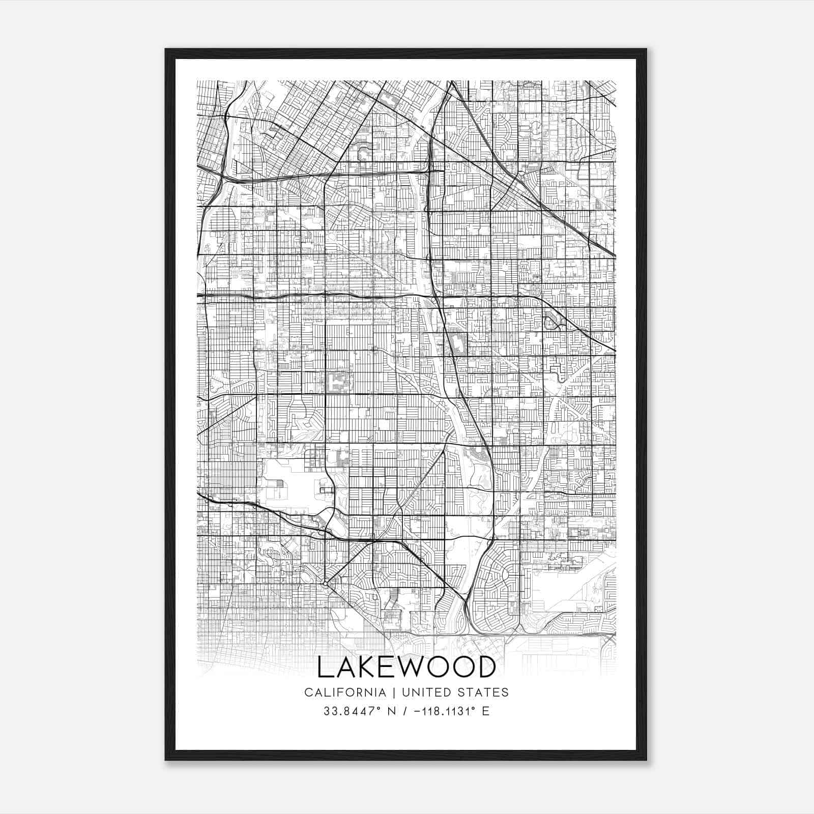 Lakewood California Map Poster, Modern Home Decor Wall Art Print ...