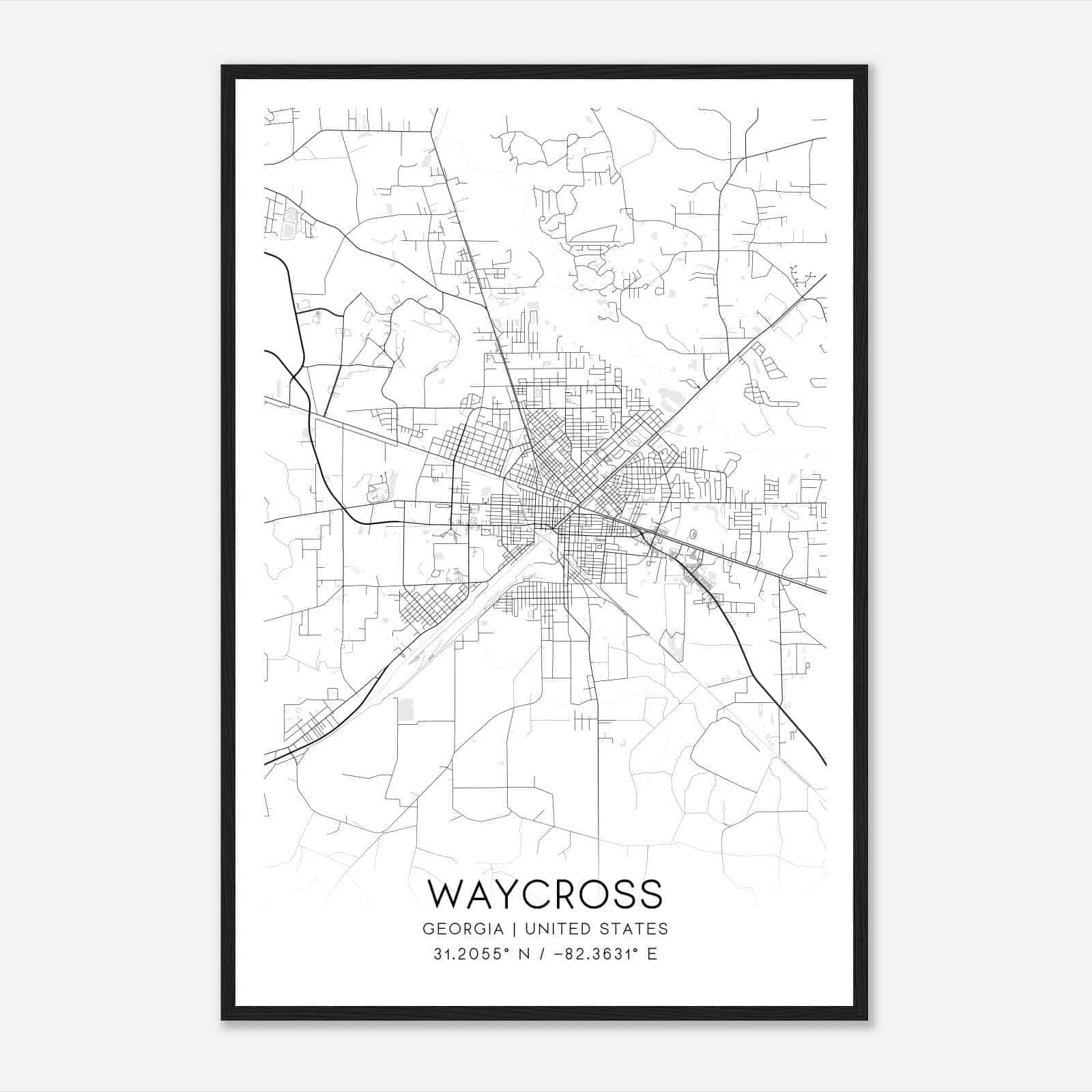 Waycross Georgia Map Poster, Modern Home Decor Wall Art Print - Custom ...
