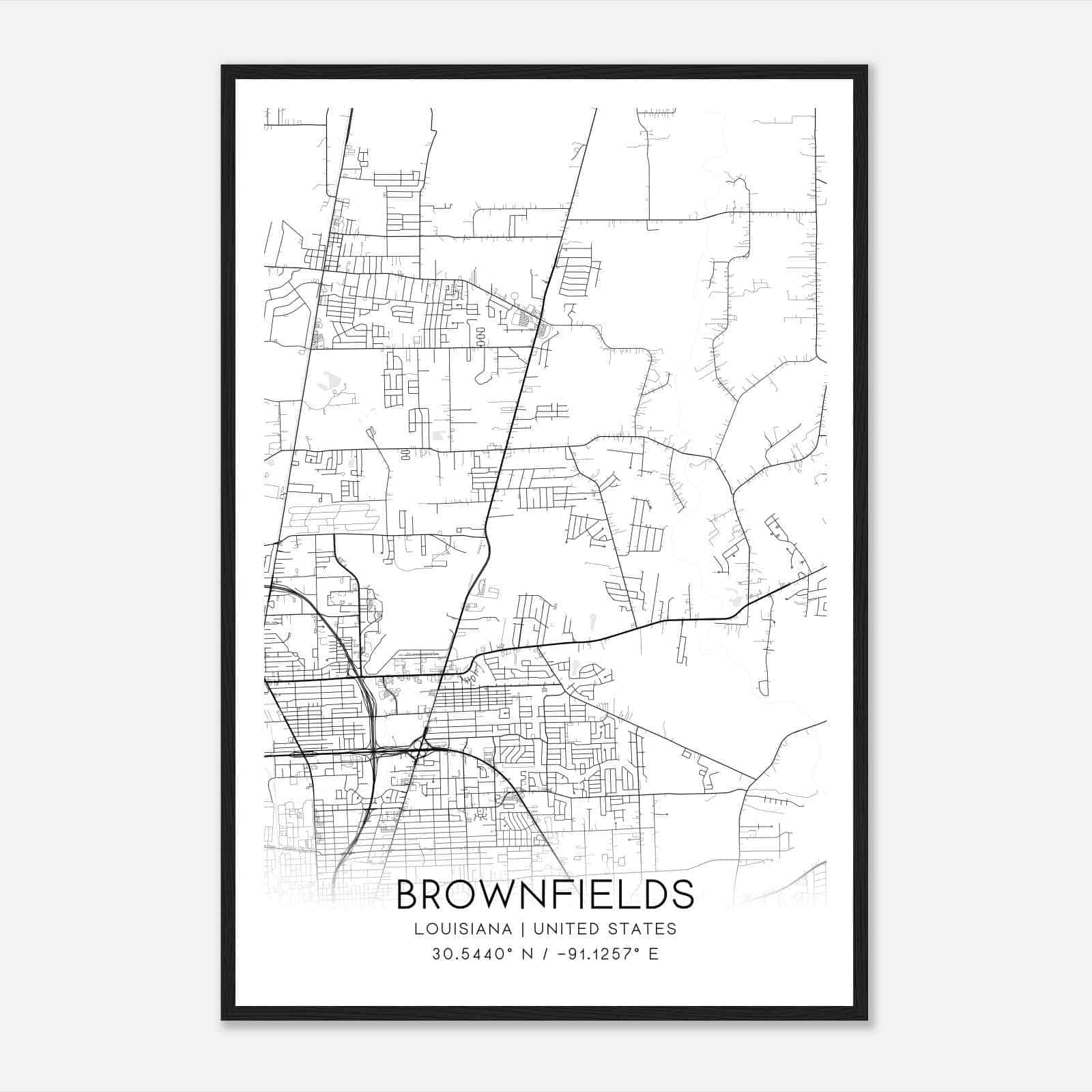 Vintage Brownfields Louisiana Map Poster, Modern Home Decor Wall Art ...
