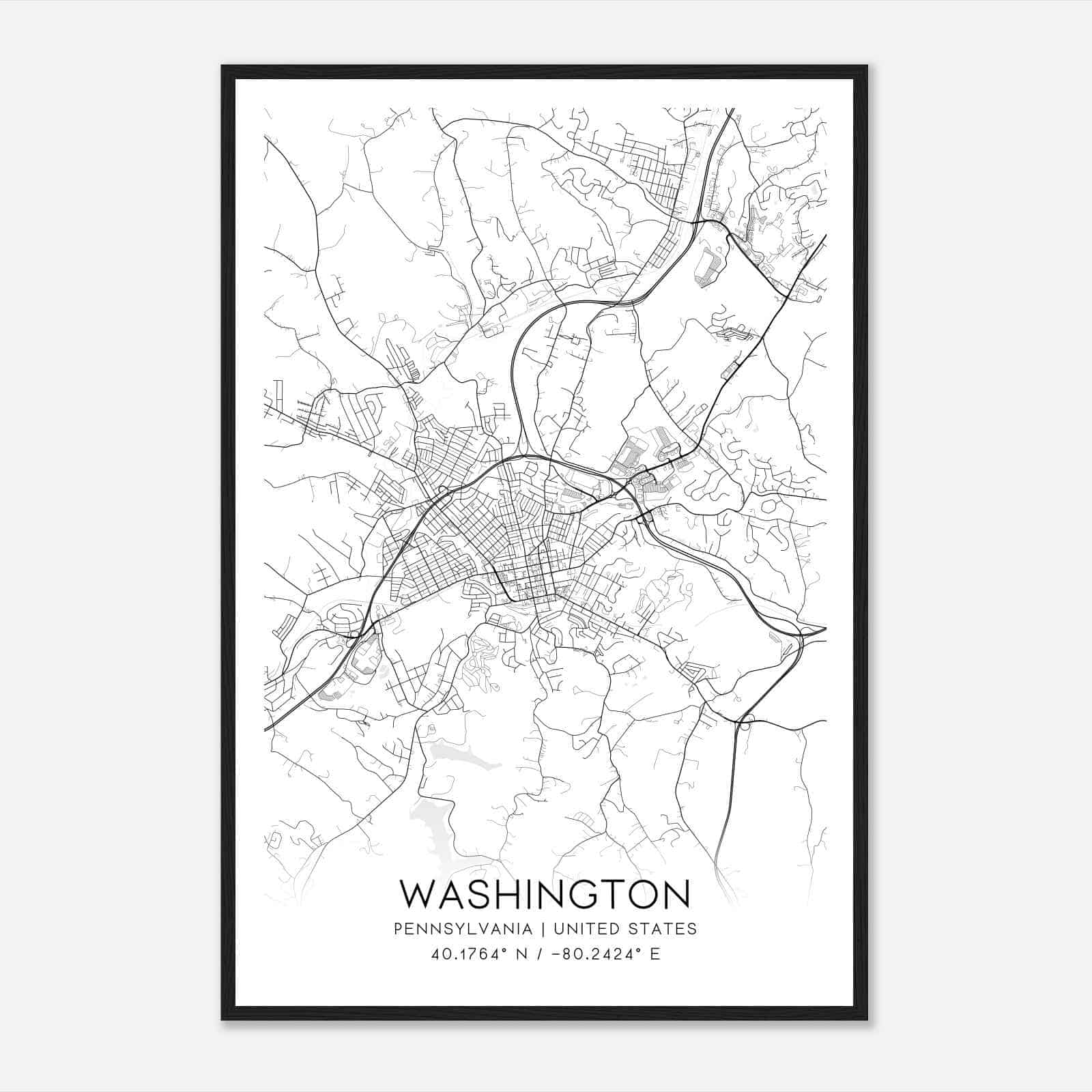Washington Pennsylvania Map Poster, Modern Home Decor Wall Art Print ...