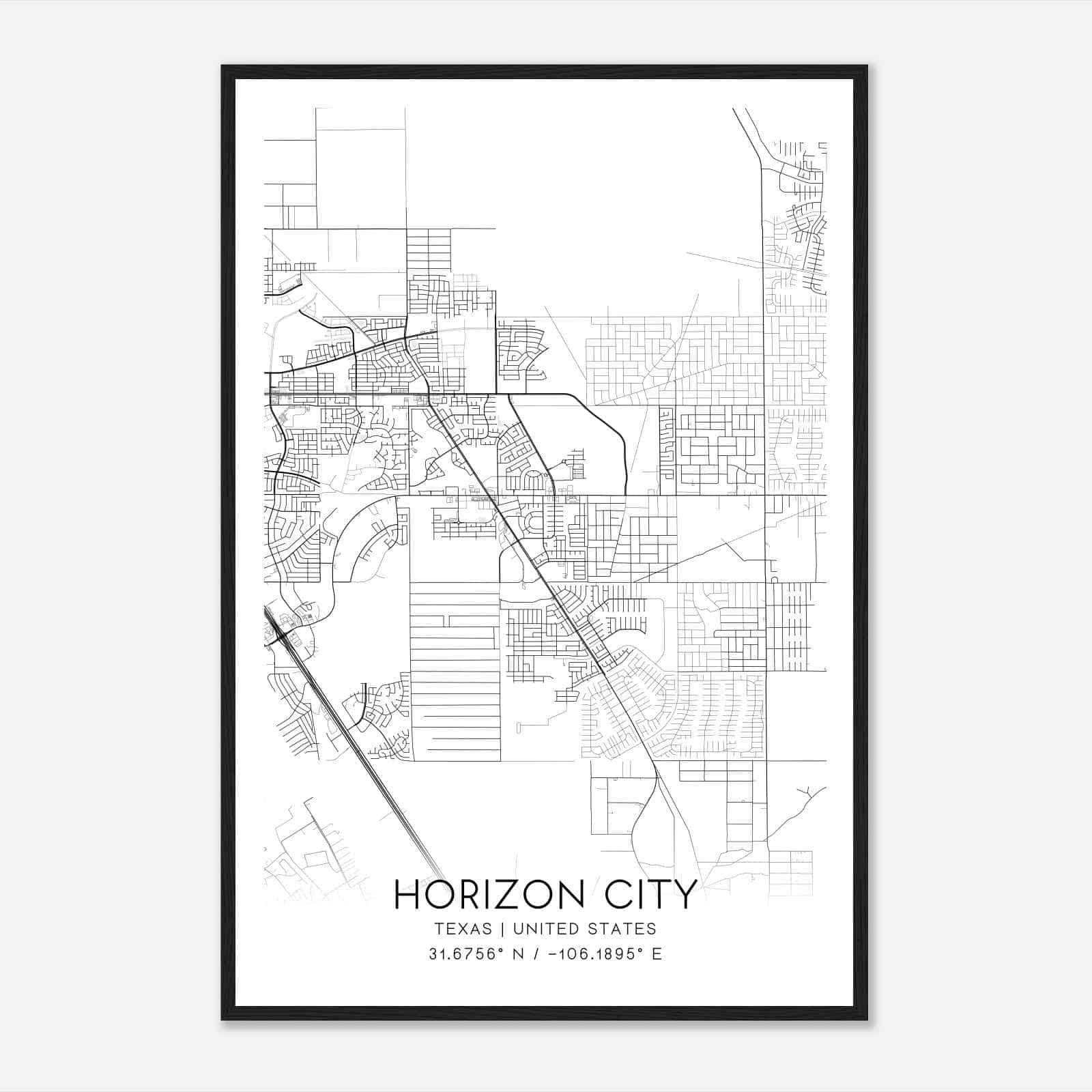 Horizon City Texas Map Poster, Modern Home Decor Wall Art Print ...