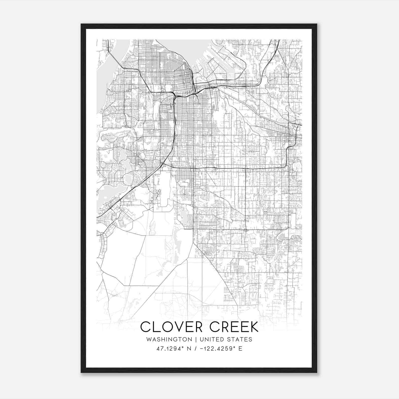 Vintage Clover Creek Washington Map Poster, Modern Home Decor Wall Art ...