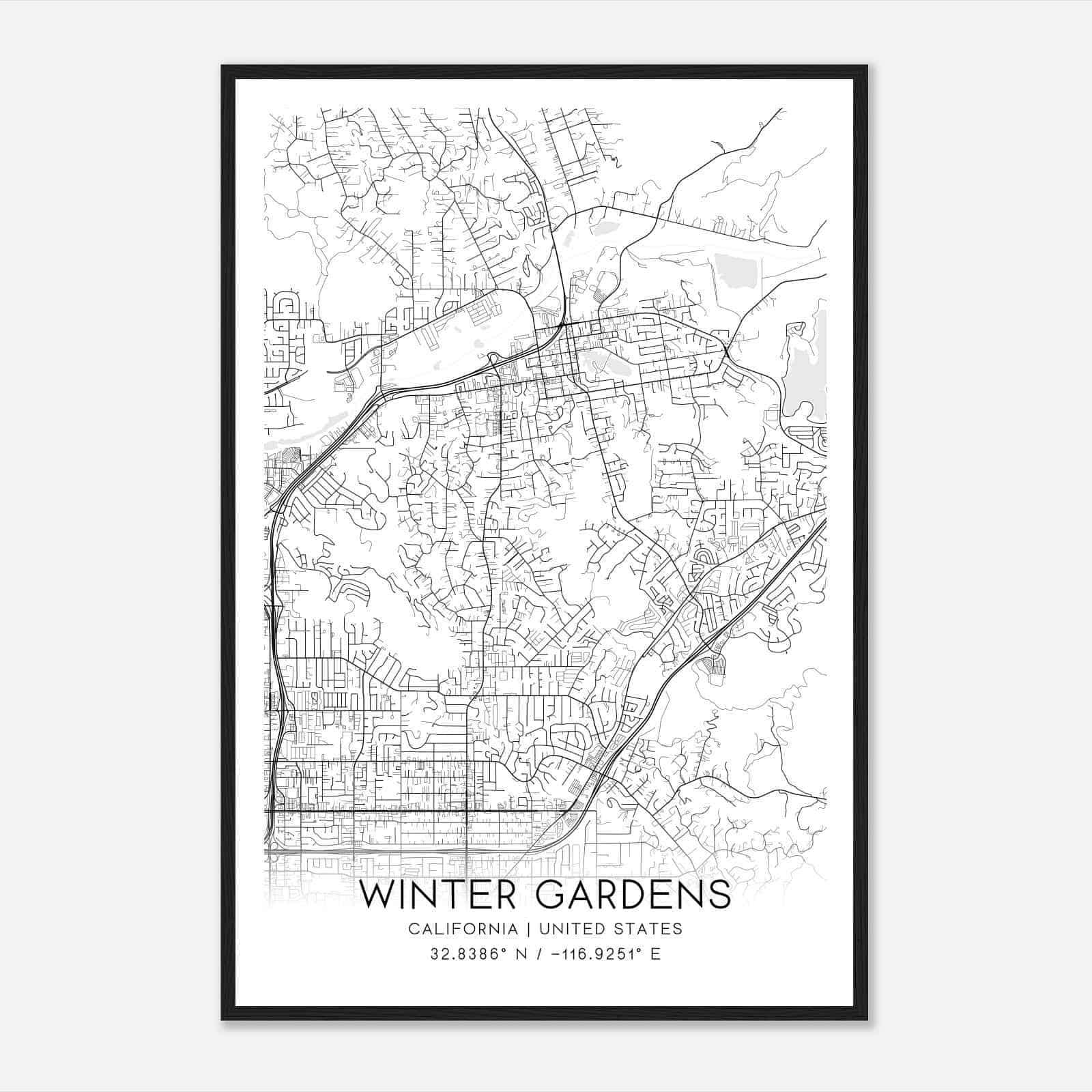 Winter Gardens California Map Poster, Modern Home Decor Wall Art Print ...