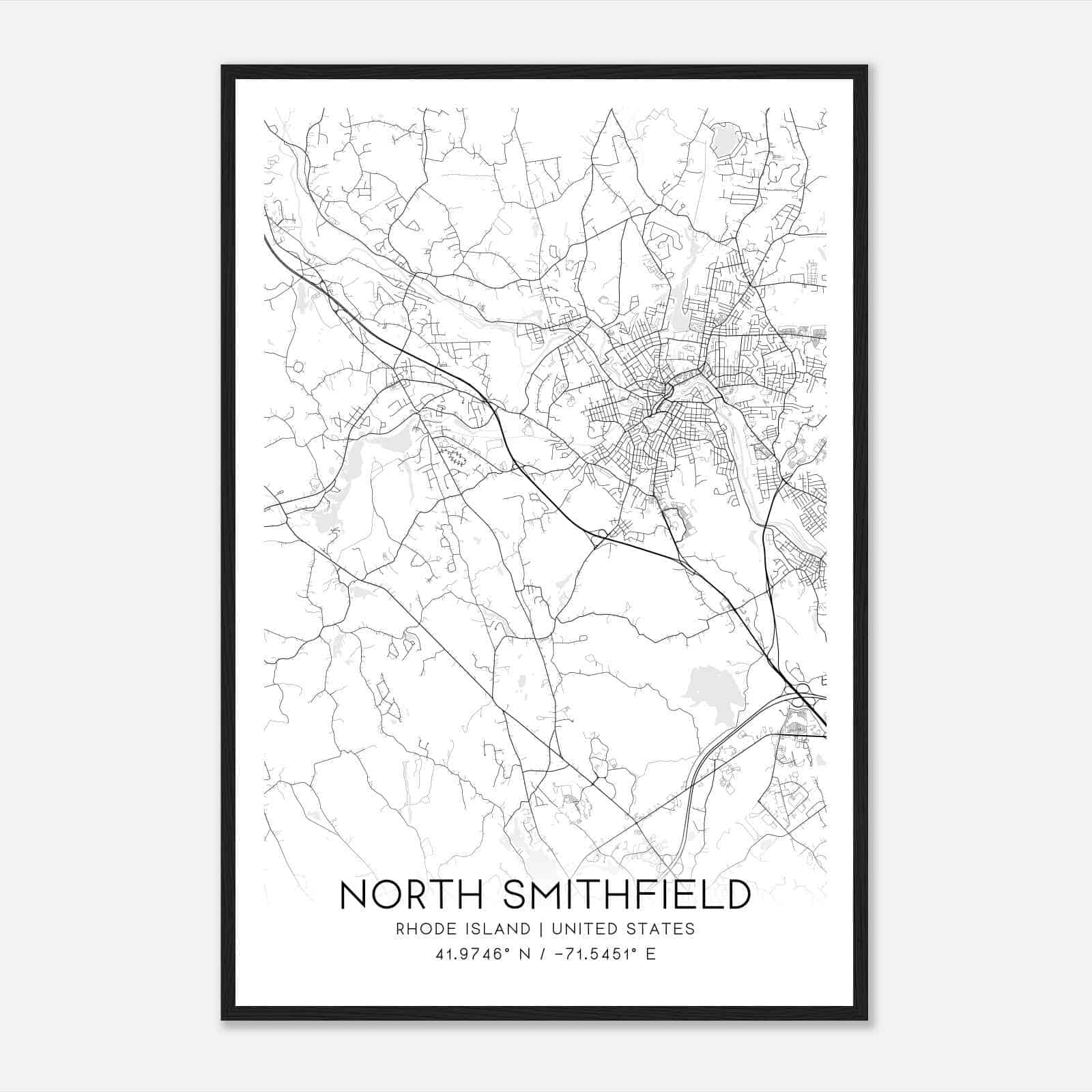 North Smithfield Rhode Island Map Poster, Modern Home Decor Wall Art ...