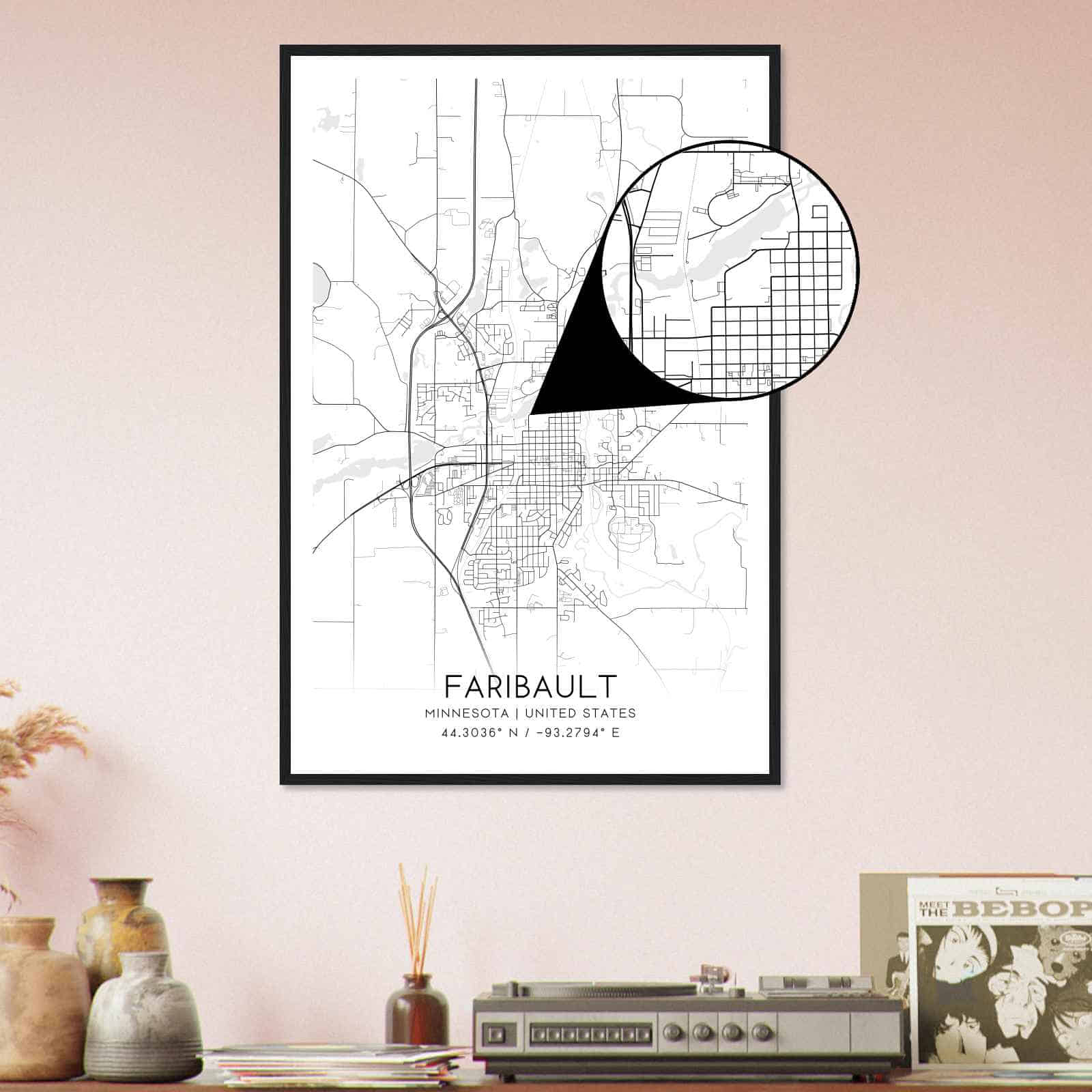 Faribault Minnesota Map Poster, Modern Home Decor Wall Art Print ...