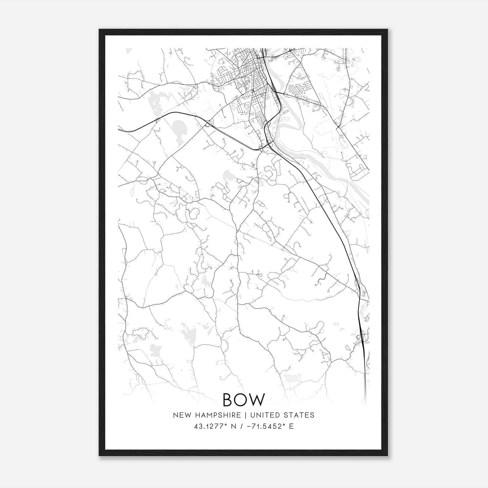 Bow New Hampshire Map Poster, Modern Home Decor Wall Art Print - Custom ...