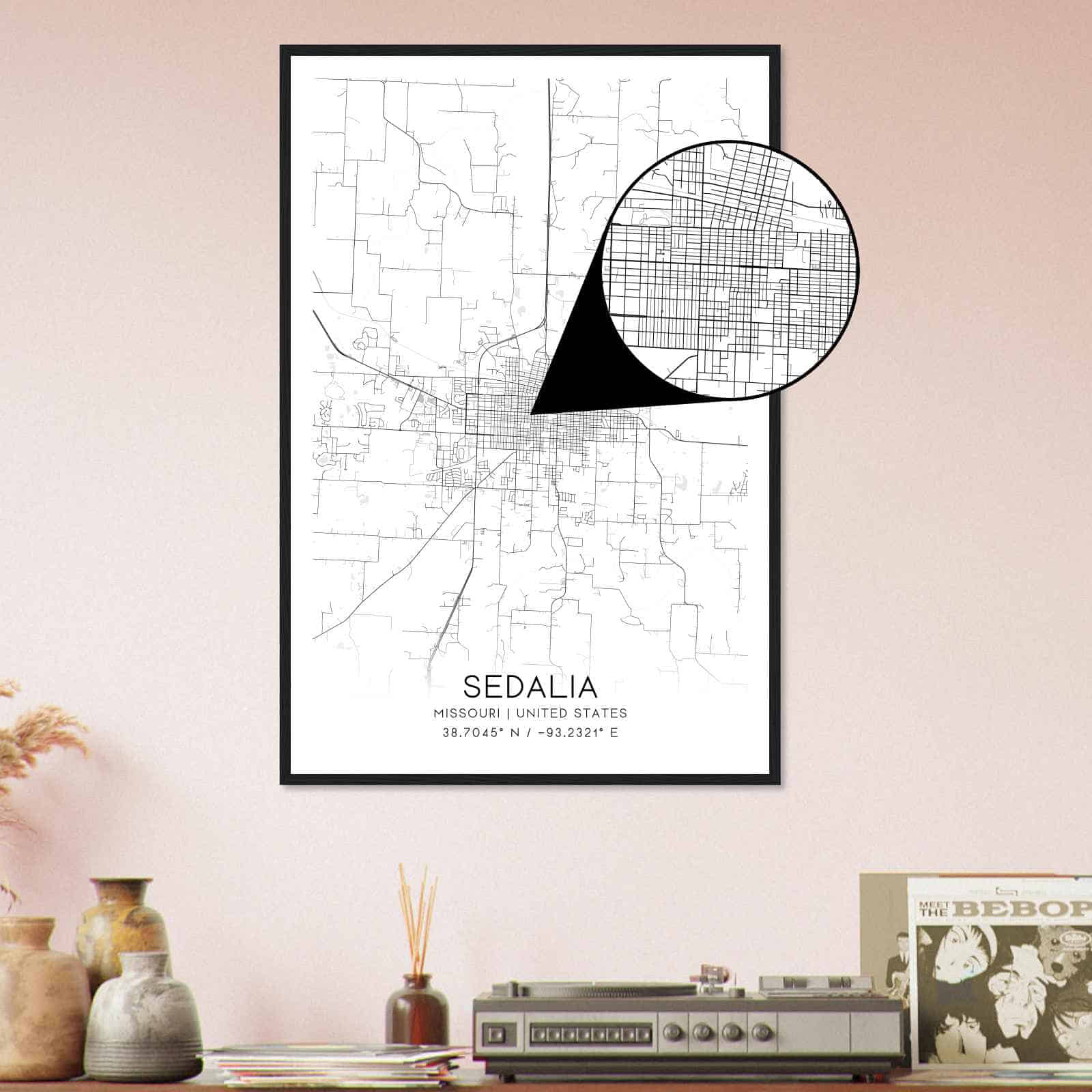 Sedalia Missouri Map Poster, Modern Home Decor Wall Art Print - Custom ...