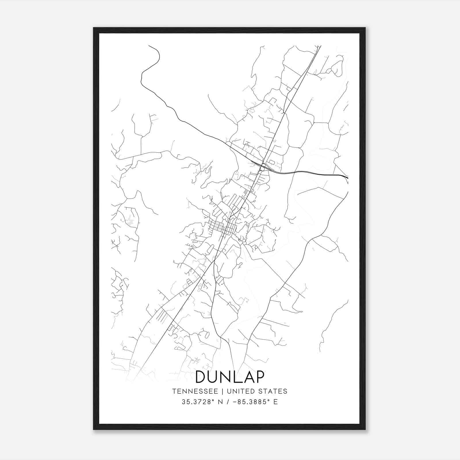 Dunlap Tennessee Map Poster, Modern Home Decor Wall Art Print - Custom ...