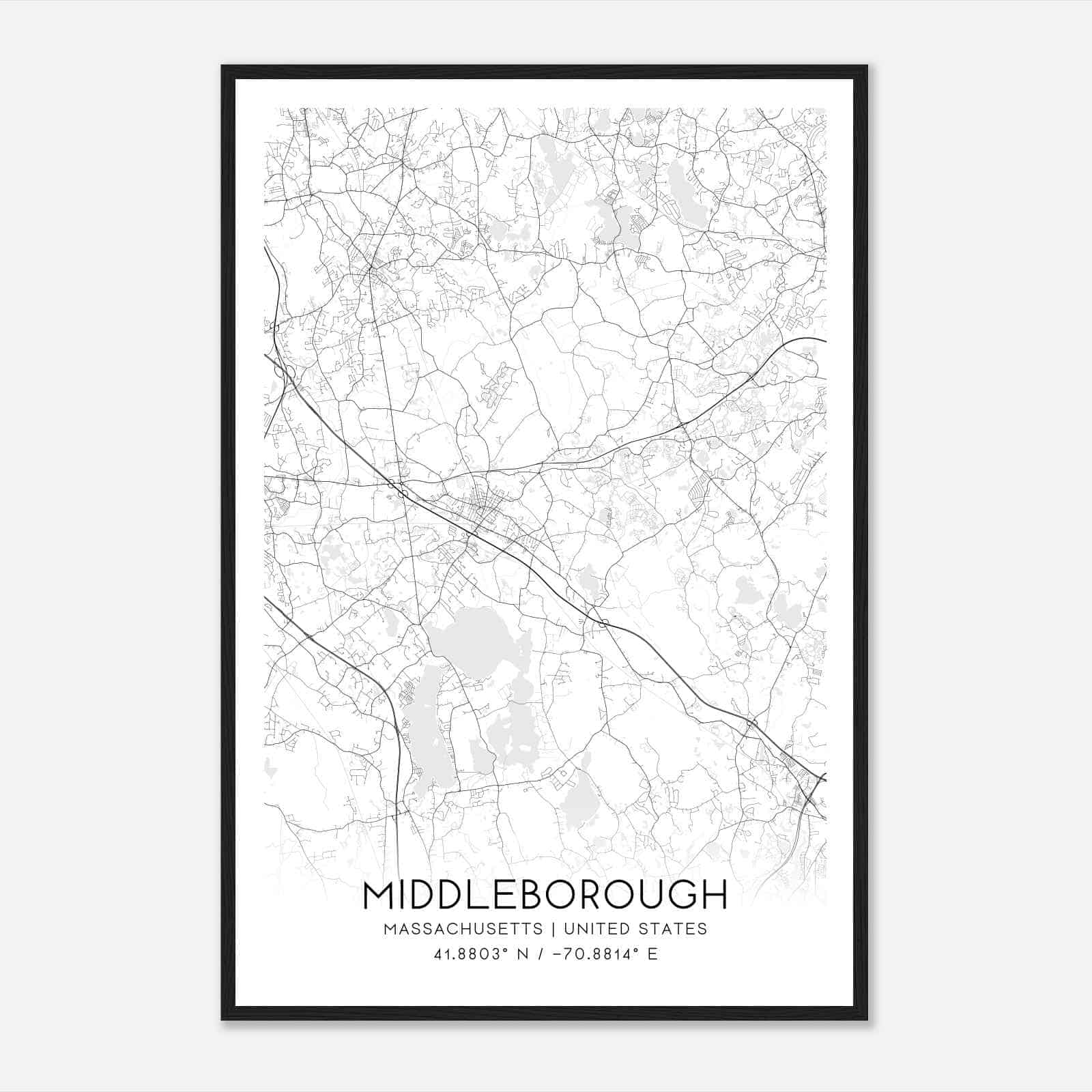 Middleborough Massachusetts Map Poster, Modern Home Decor Wall Art ...