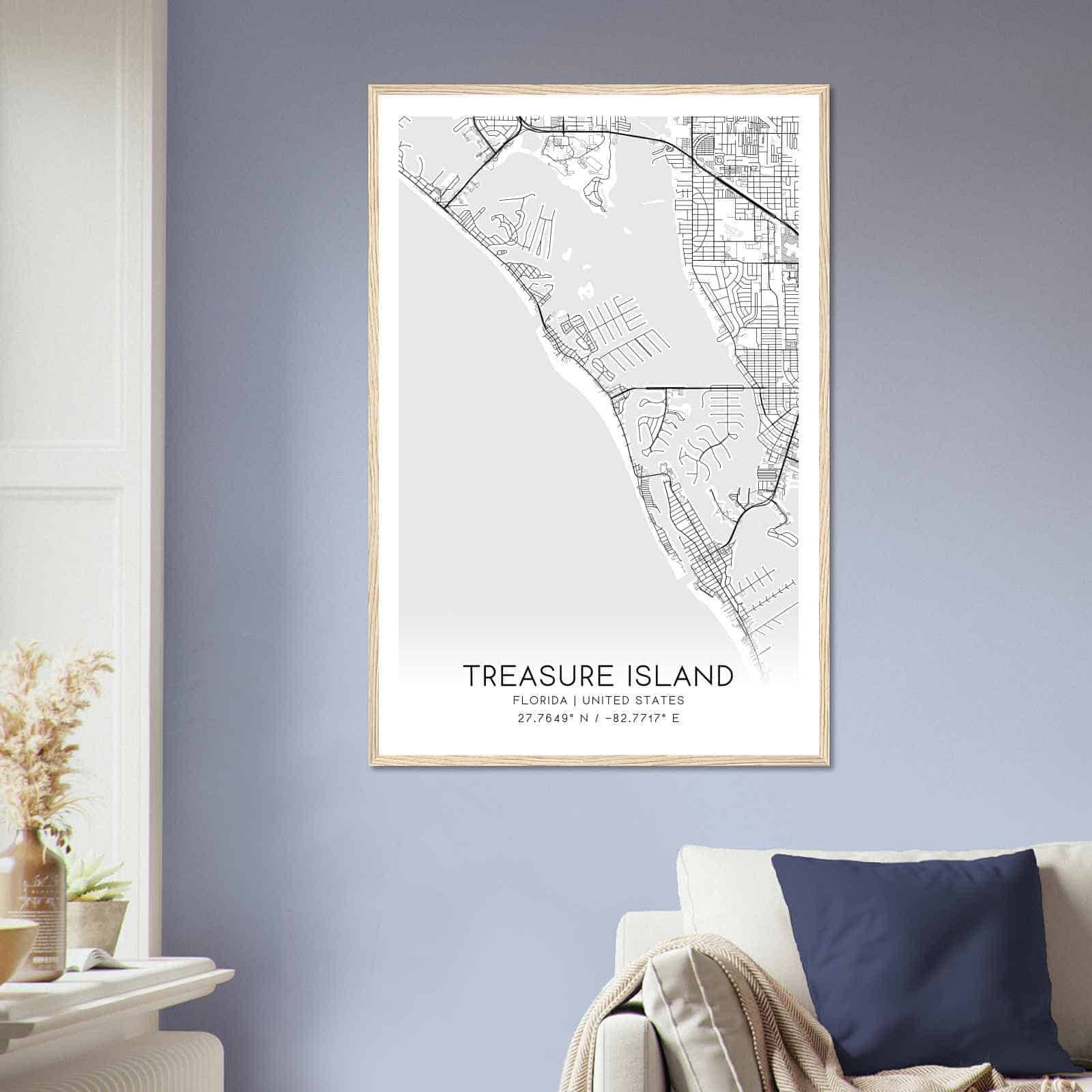 Treasure Island Florida Map Poster, Modern Home Decor Wall Art Print ...