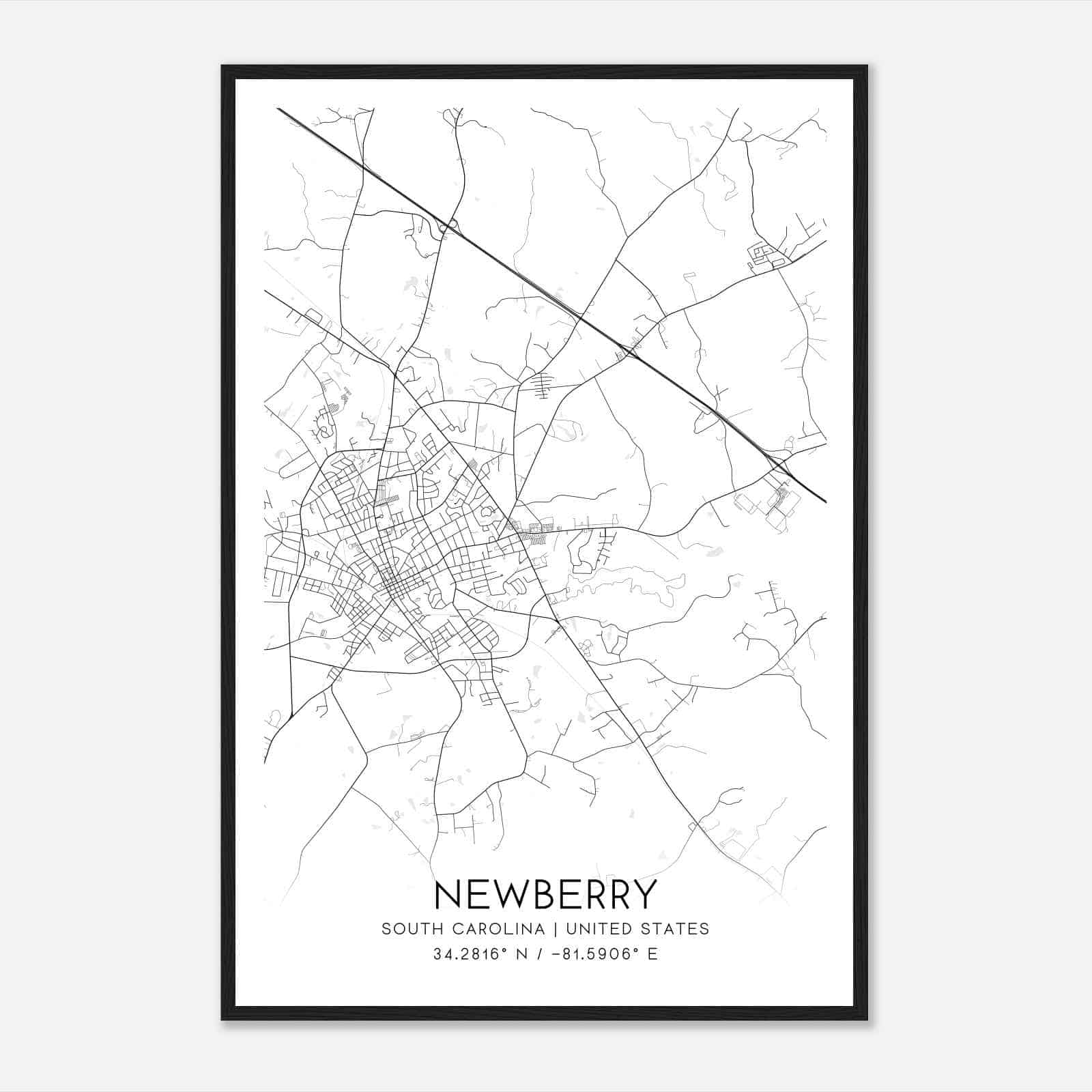 Newberry South Carolina Map Poster, Modern Home Decor Wall Art Print ...