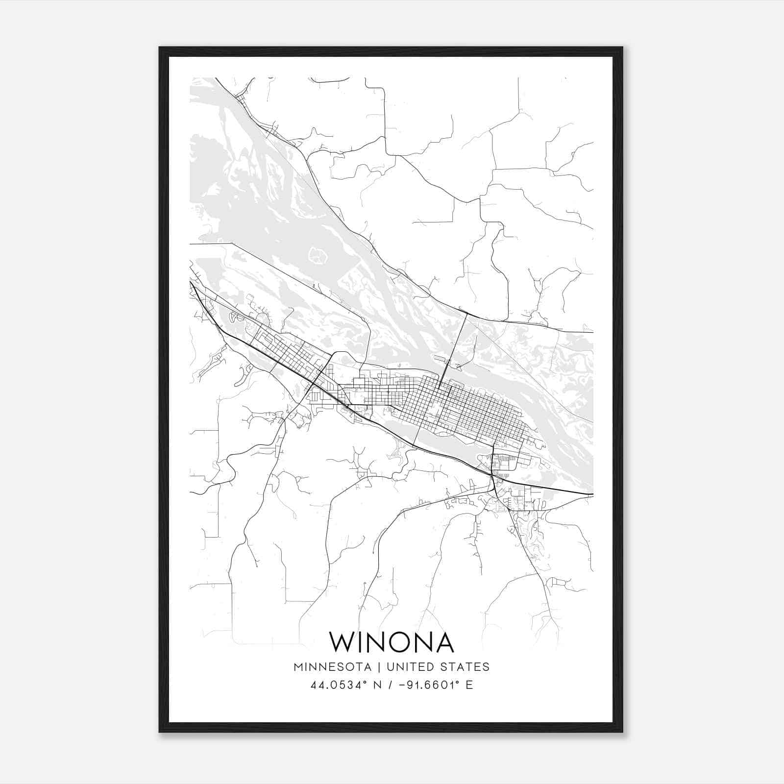 Winona Minnesota Map Poster, Modern Home Decor Wall Art Print - Custom ...