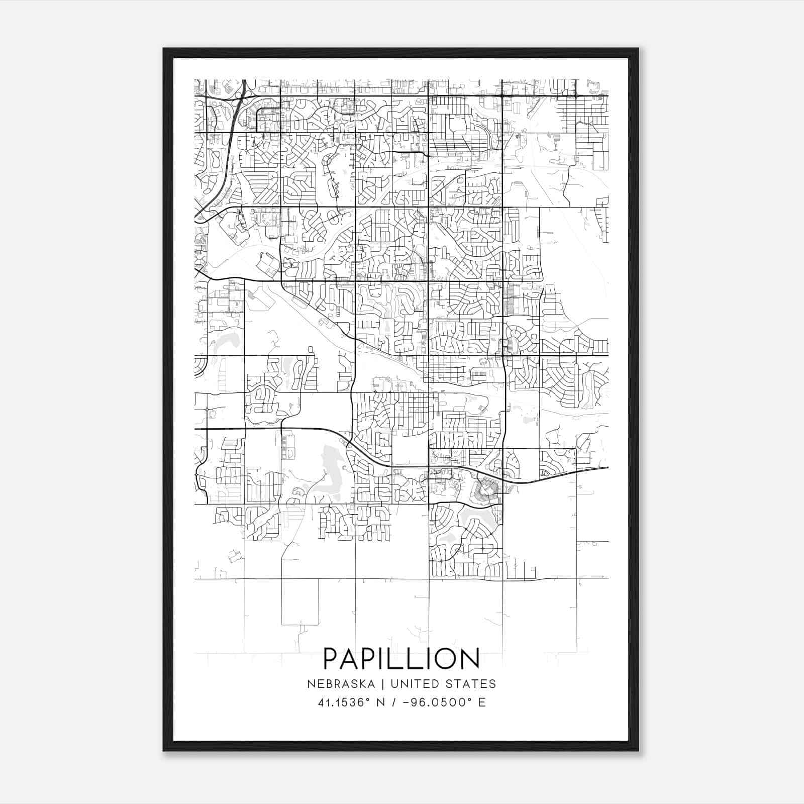 Papillion Nebraska Map Poster, Modern Home Decor Wall Art Print ...