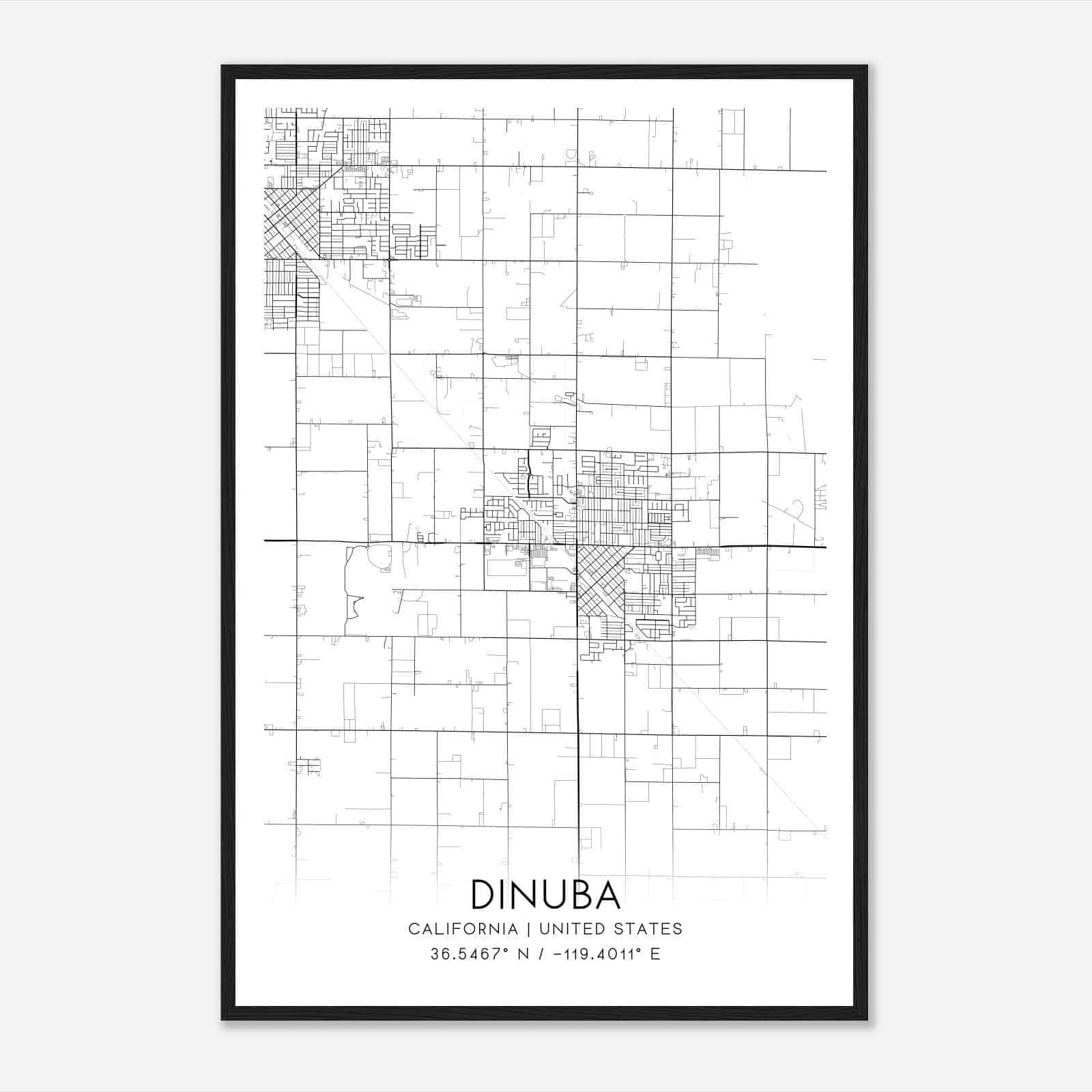 Dinuba California Map Poster, Modern Home Decor Wall Art Print - Custom ...