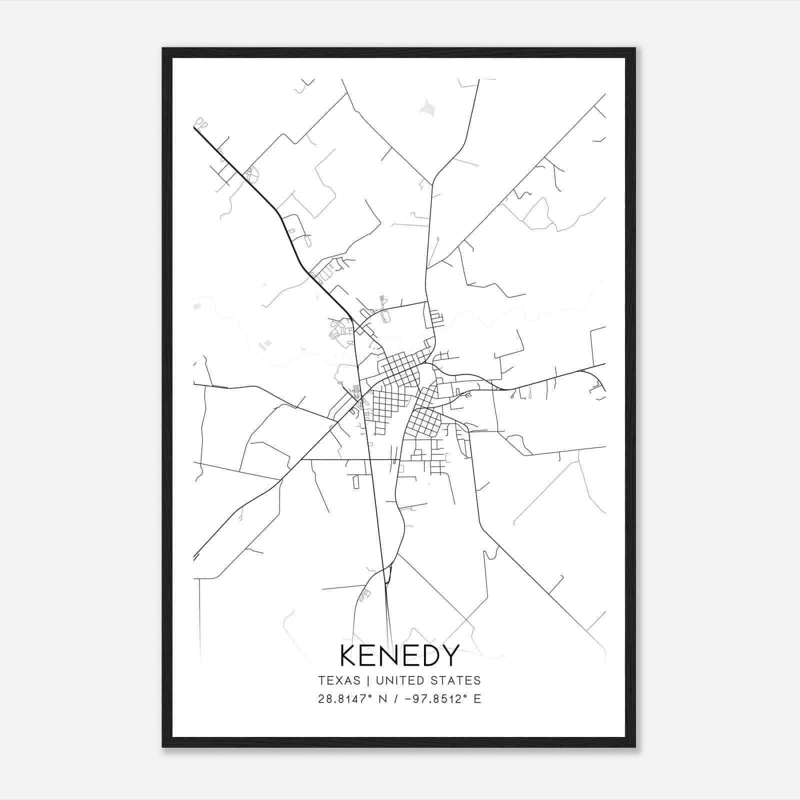 Kenedy Texas Map Poster, Modern Home Decor Wall Art Print - Custom Maps ...
