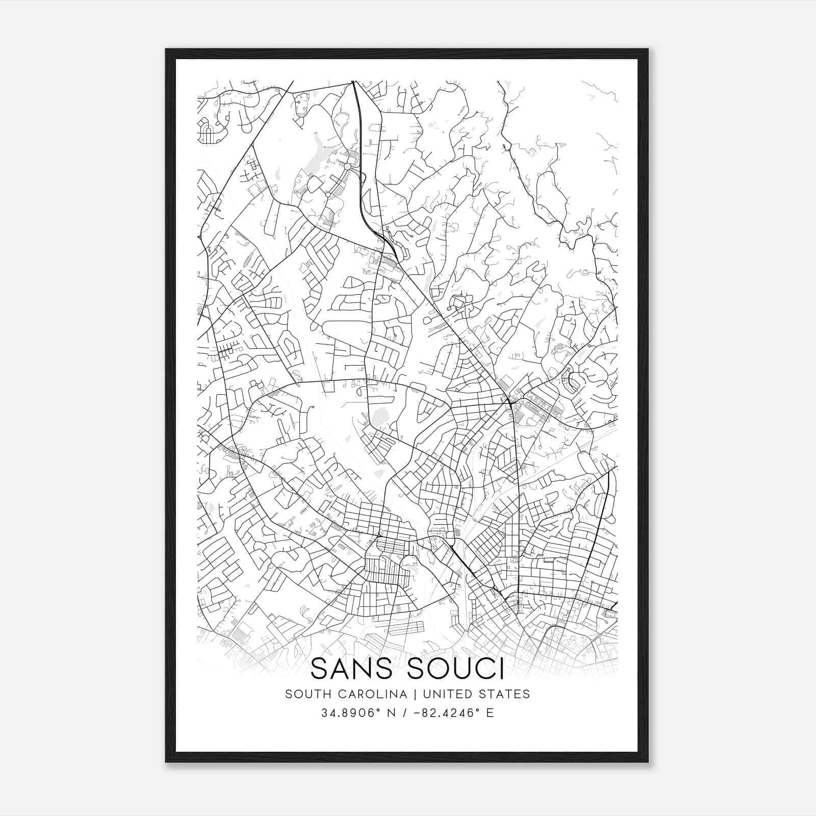 Sans Souci South Carolina Map Poster, Modern Home Decor Wall Art Print ...