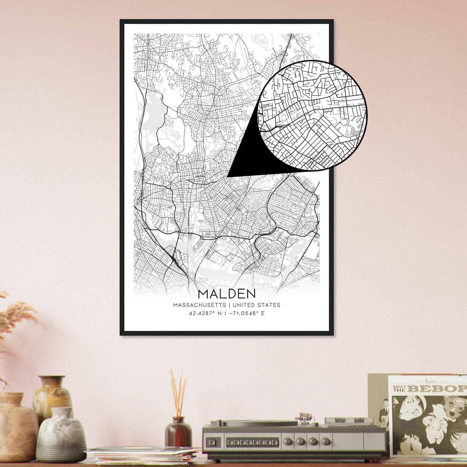 Malden Massachusetts Map Poster Modern Home Decor Wall Art Print Custom Maps And Posters