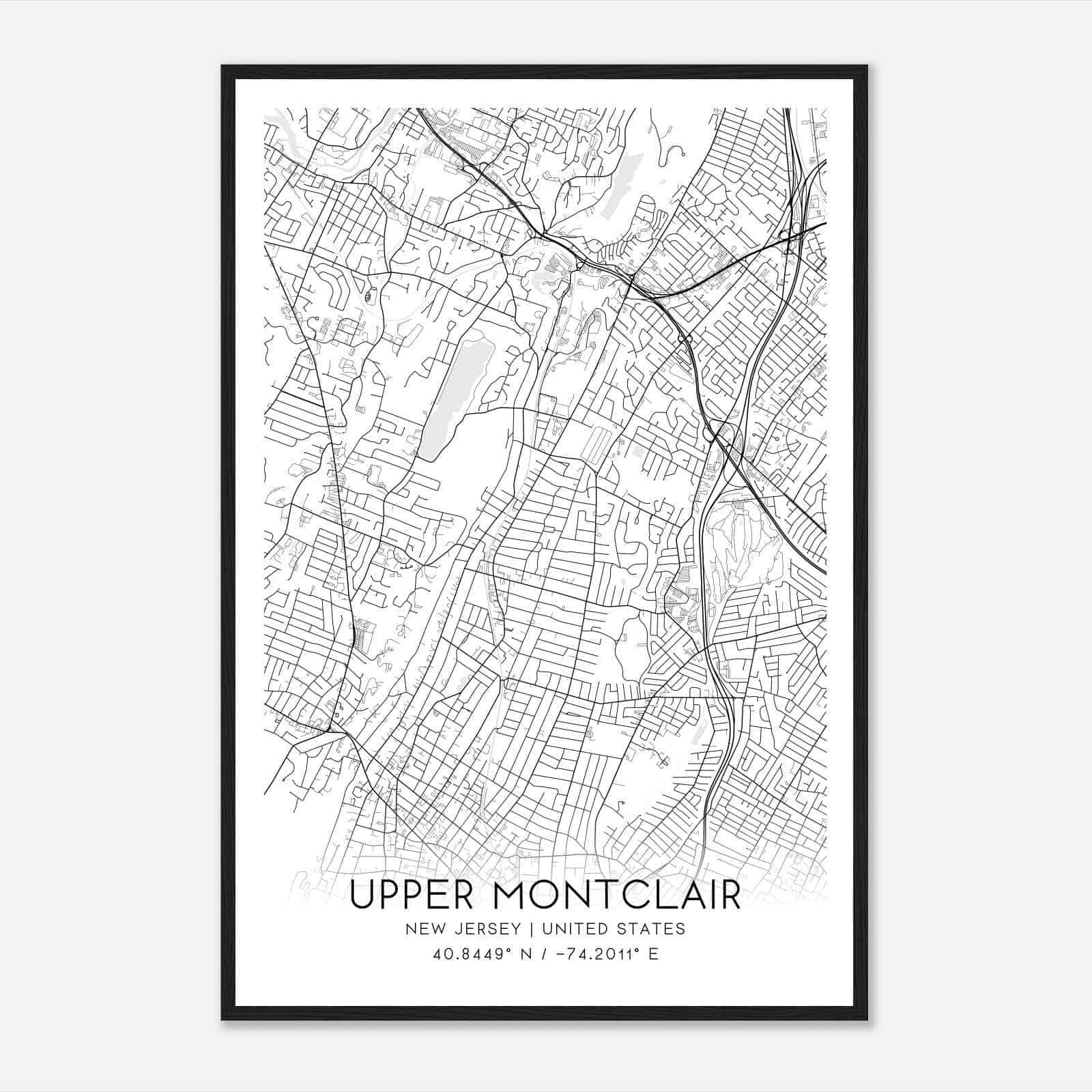 Upper Montclair New Jersey Map Poster, Modern Home Decor Wall Art Print ...