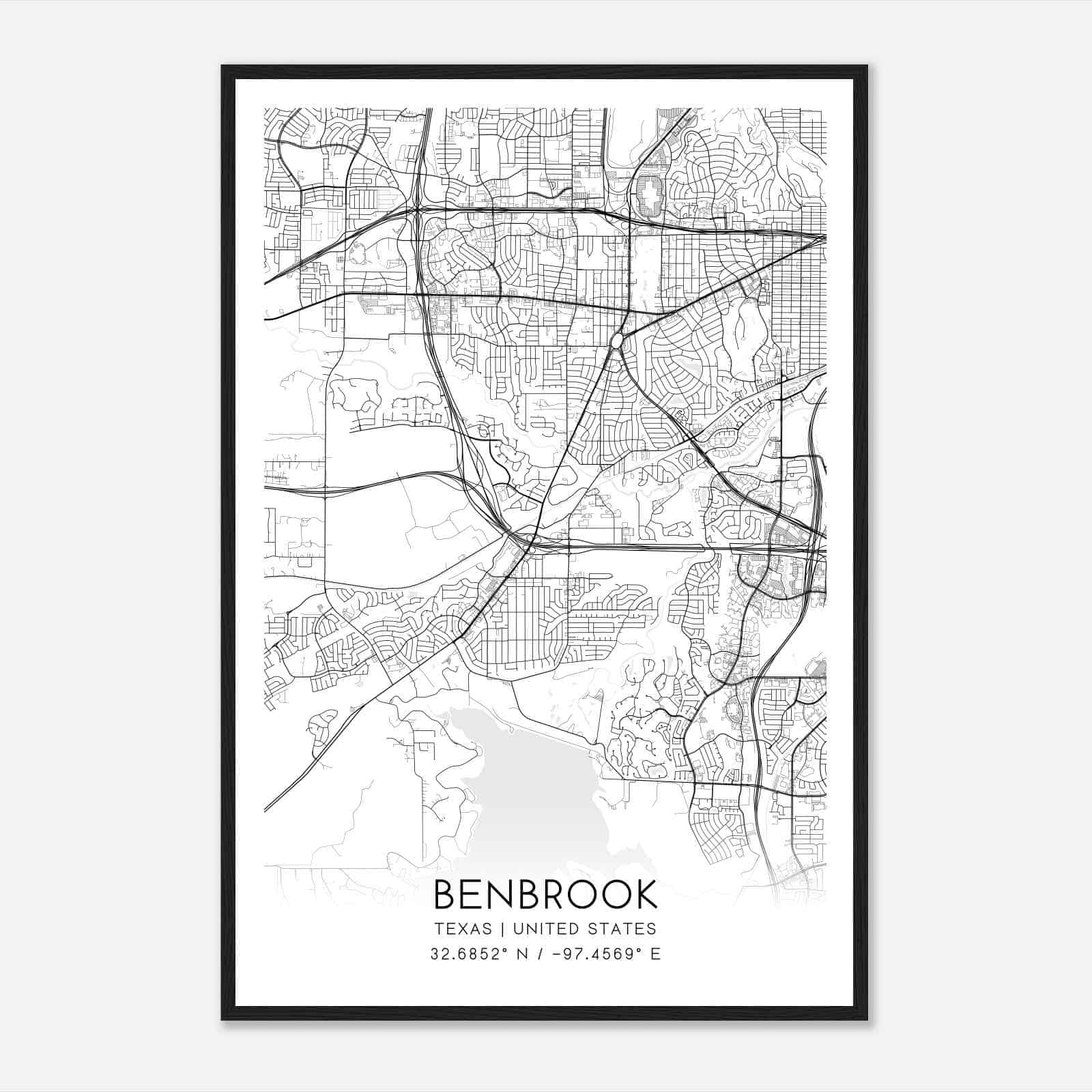 Benbrook Texas Map Poster, Modern Home Decor Wall Art Print - Custom ...