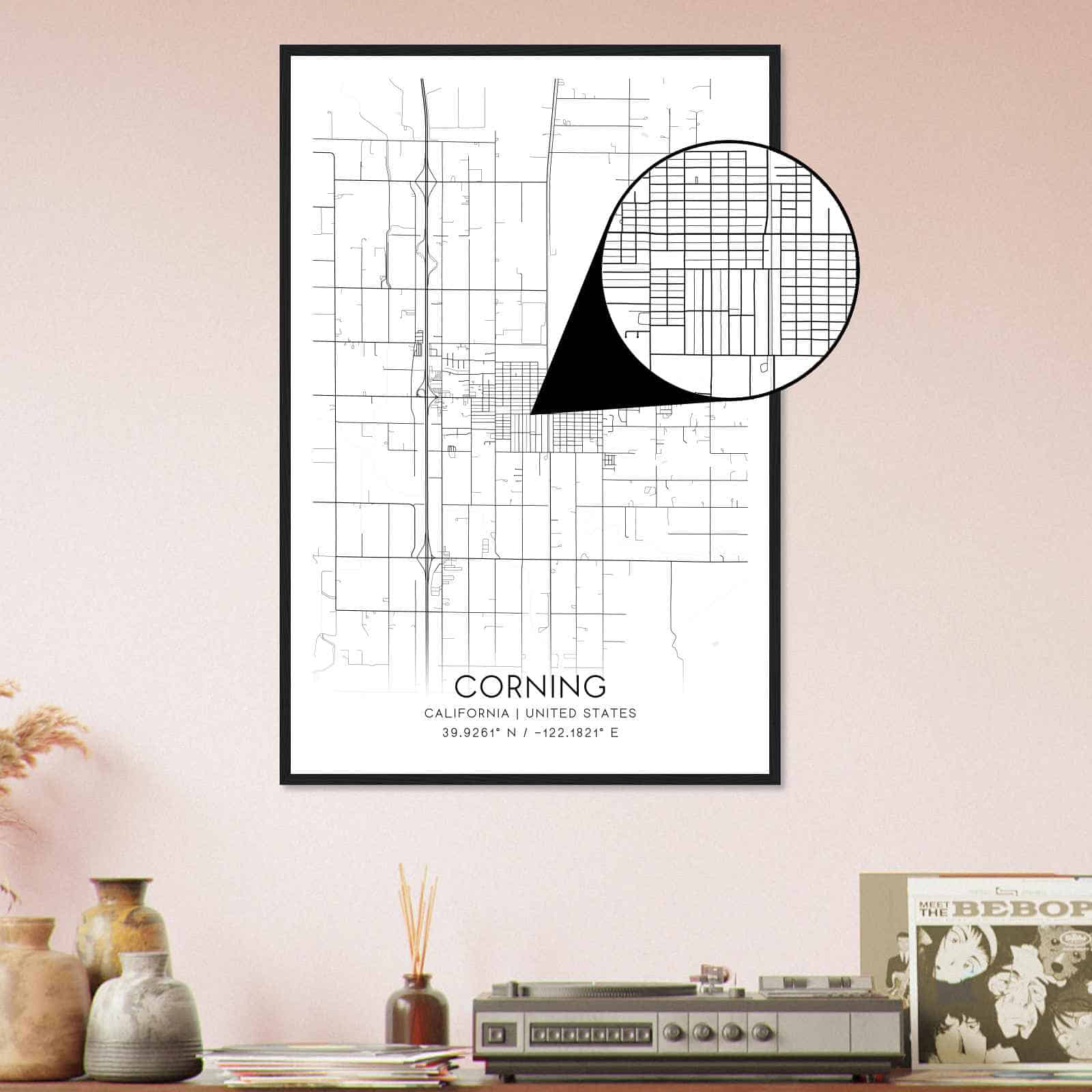 Corning California Map Poster, Modern Home Decor Wall Art Print ...