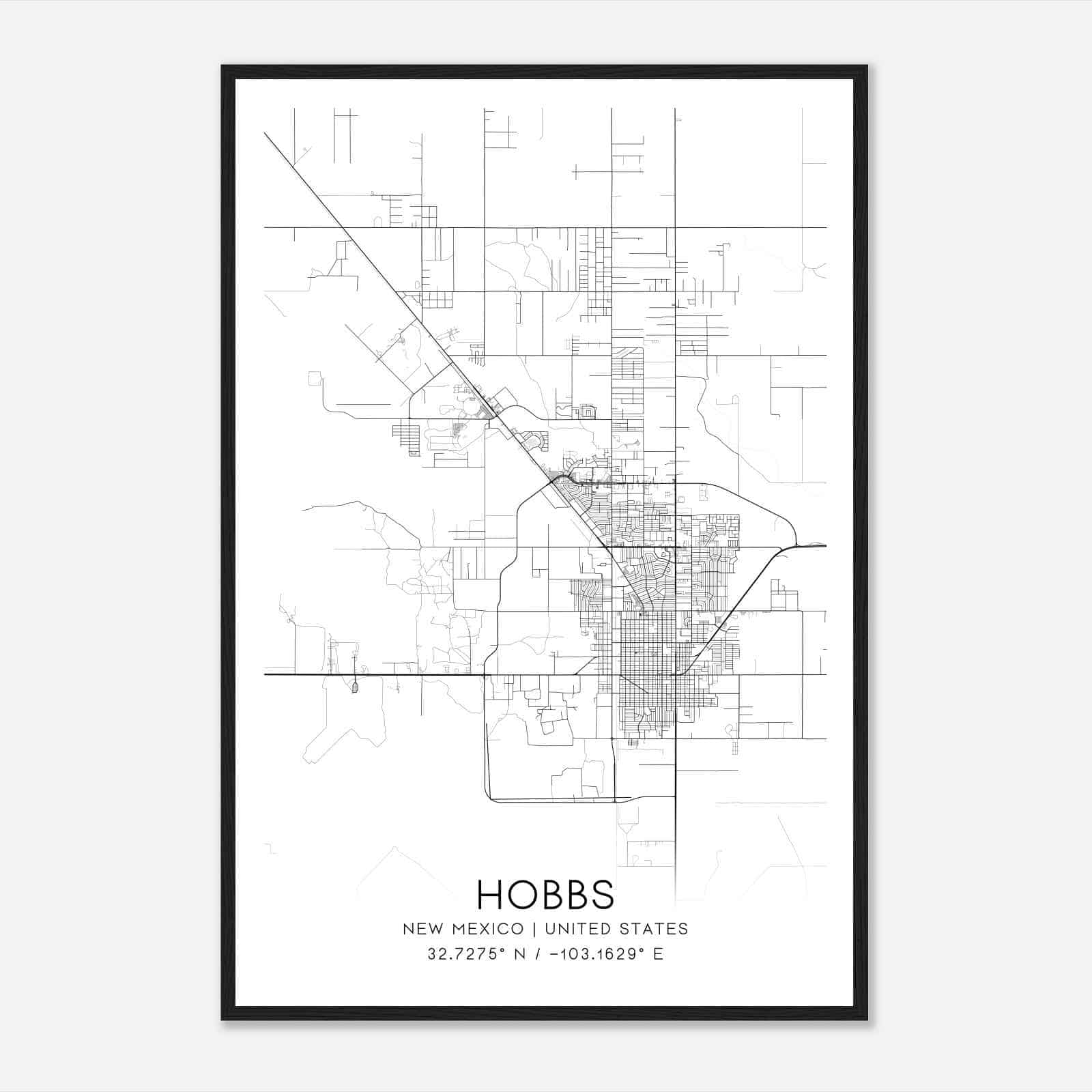 Hobbs New Mexico Map Poster, Modern Home Decor Wall Art Print - Custom ...