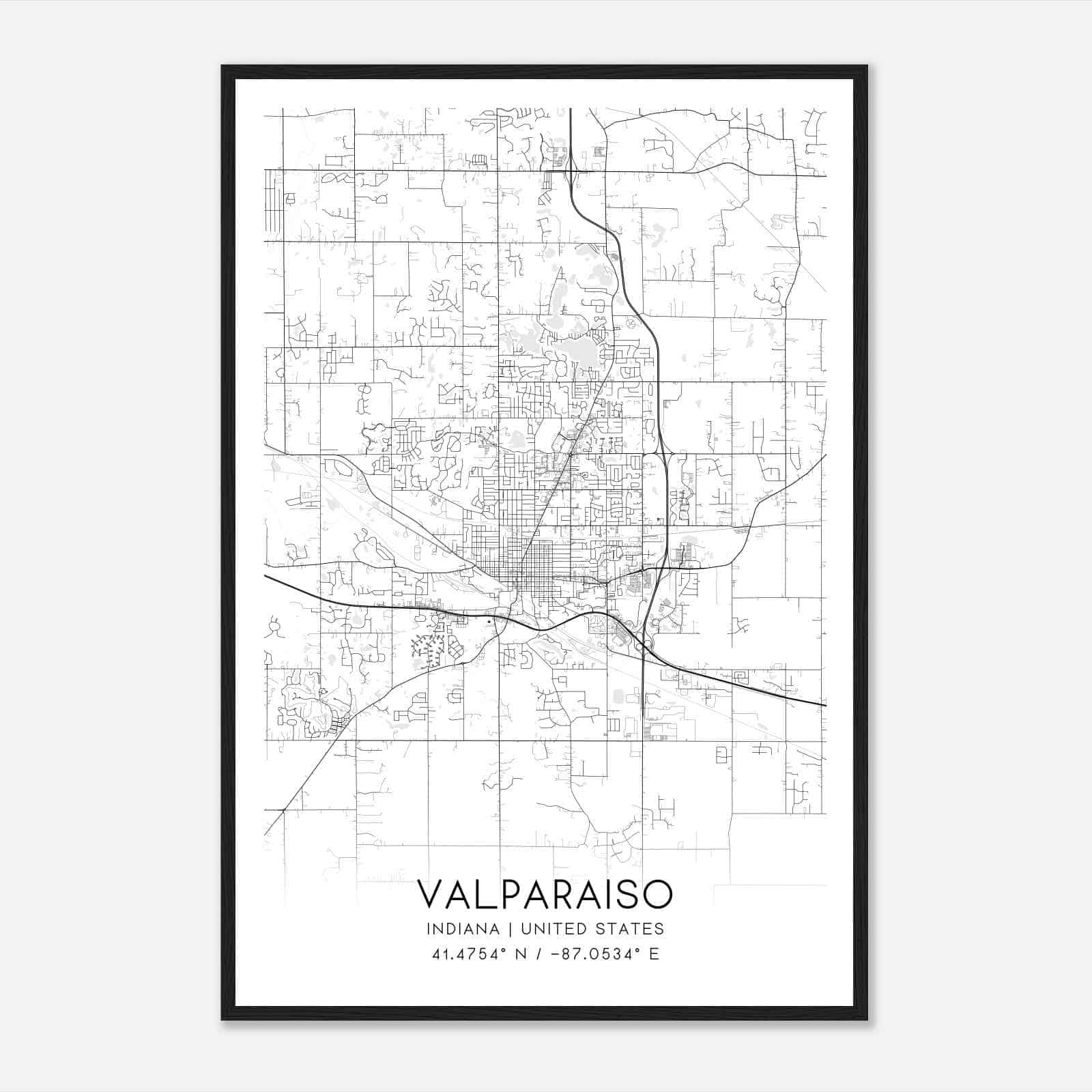 Valparaiso Indiana Map Poster, Modern Home Decor Wall Art Print ...