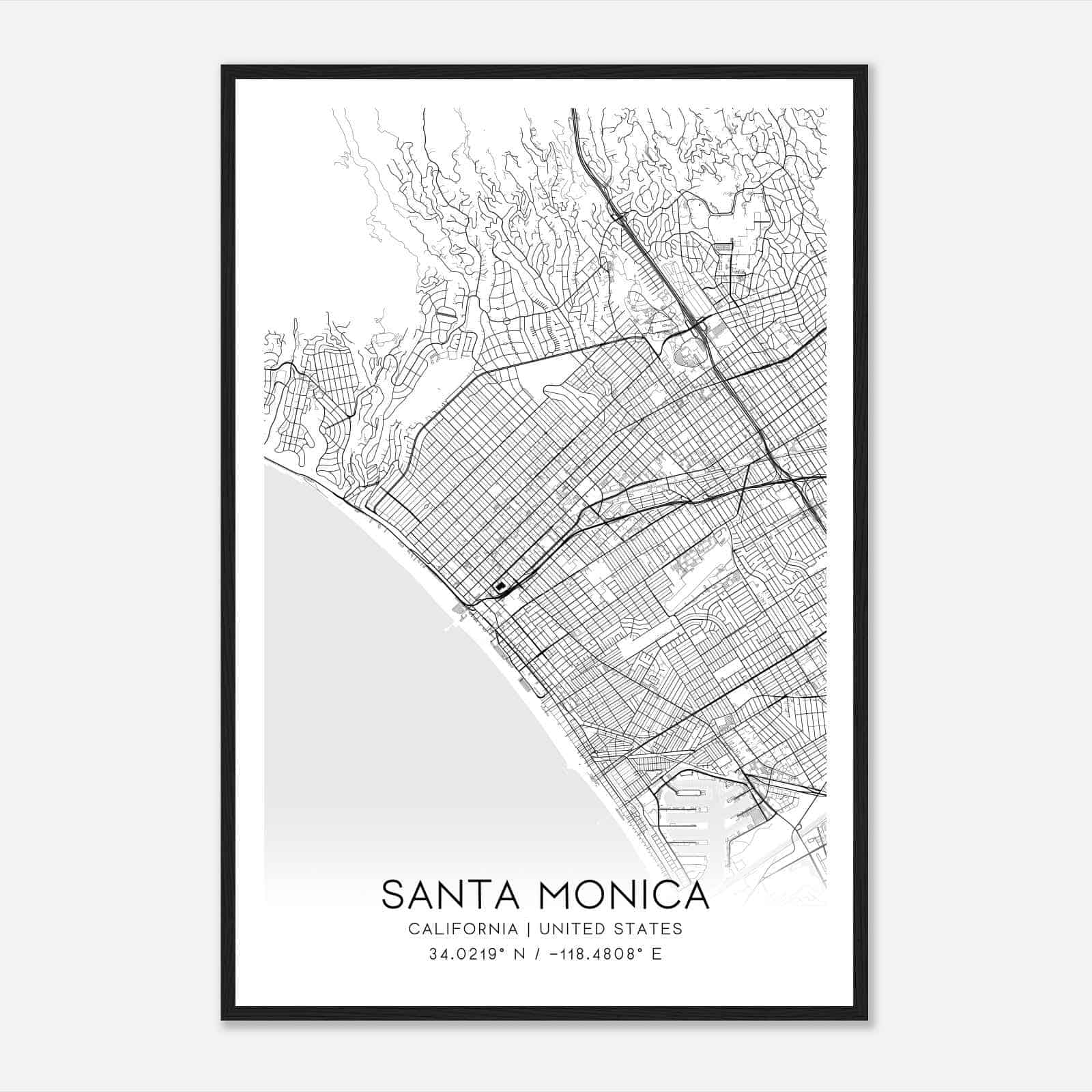 Santa Monica California Map Poster, Modern Home Decor Wall Art Print ...
