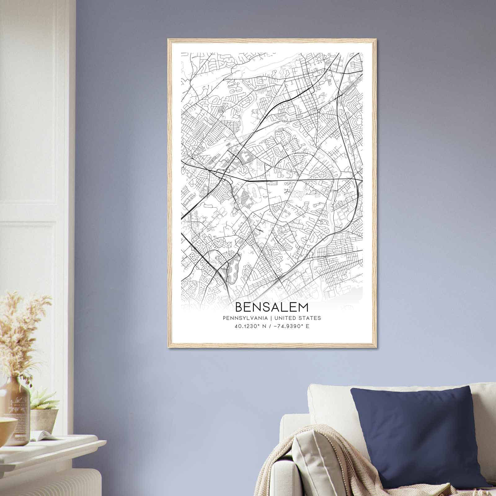 Bensalem Pennsylvania Map Poster, Modern Home Decor Wall Art Print ...