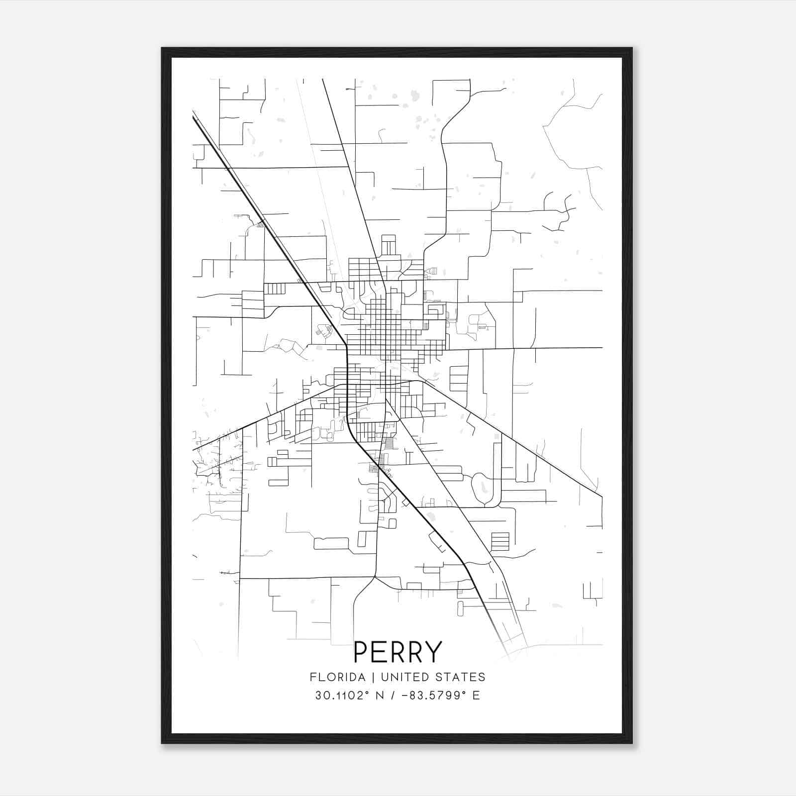 Perry Florida Map Poster, Modern Home Decor Wall Art Print - Custom ...