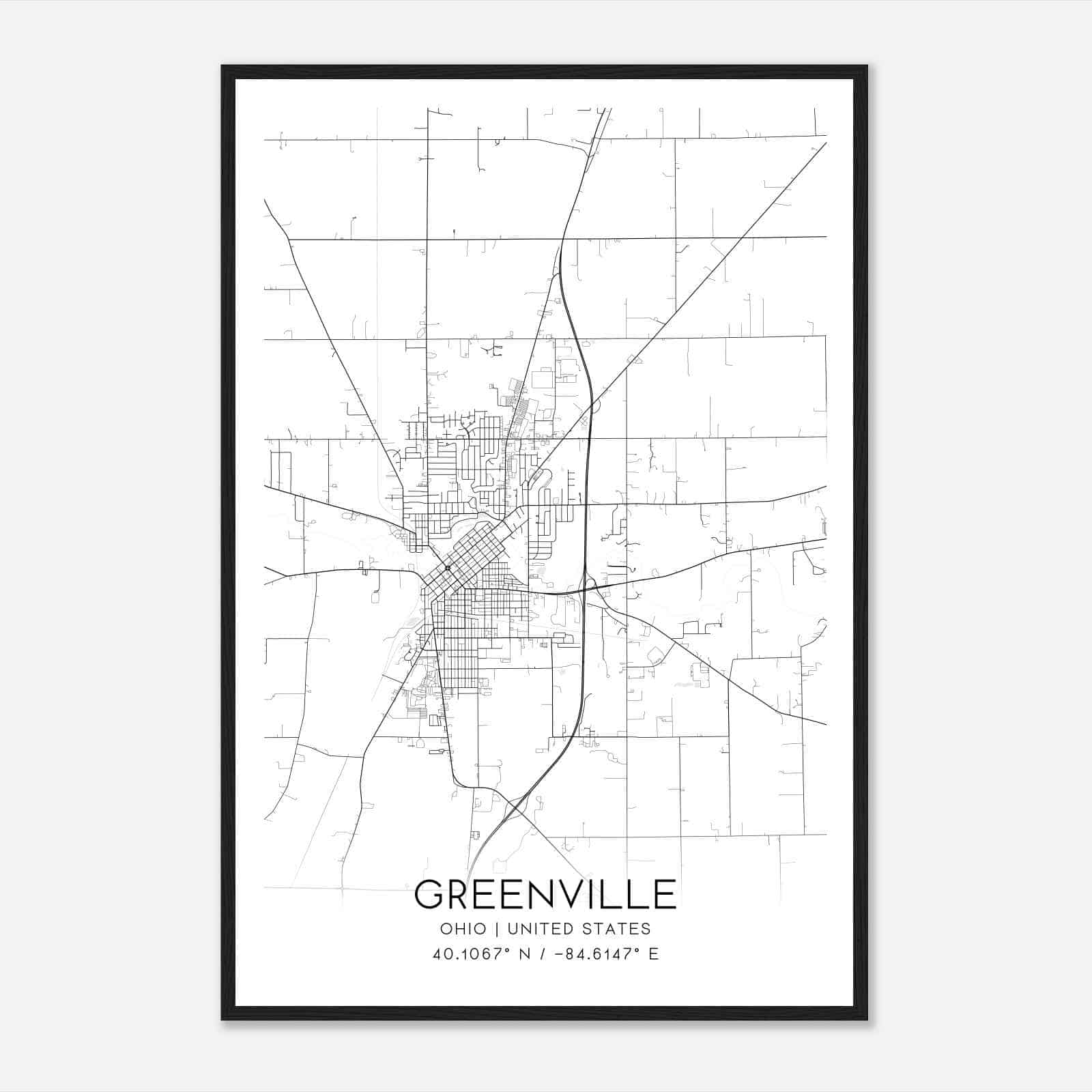 Greenville Ohio Map Poster, Modern Home Decor Wall Art Print - Custom ...