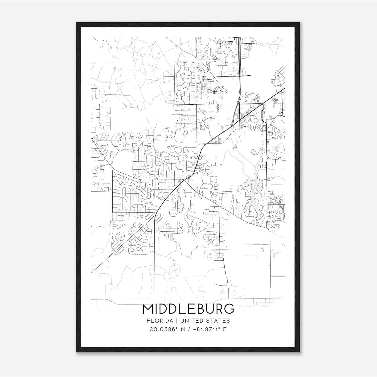 Middleburg Florida Map Poster, Modern Home Decor Wall Art Print ...