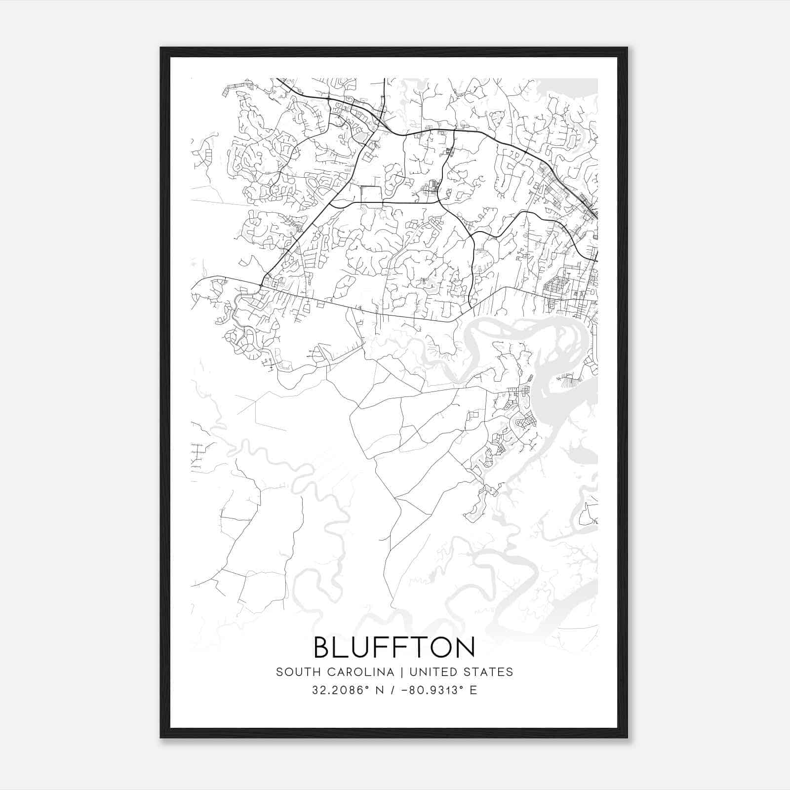 Bluffton South Carolina Map Poster, Modern Home Decor Wall Art Print ...