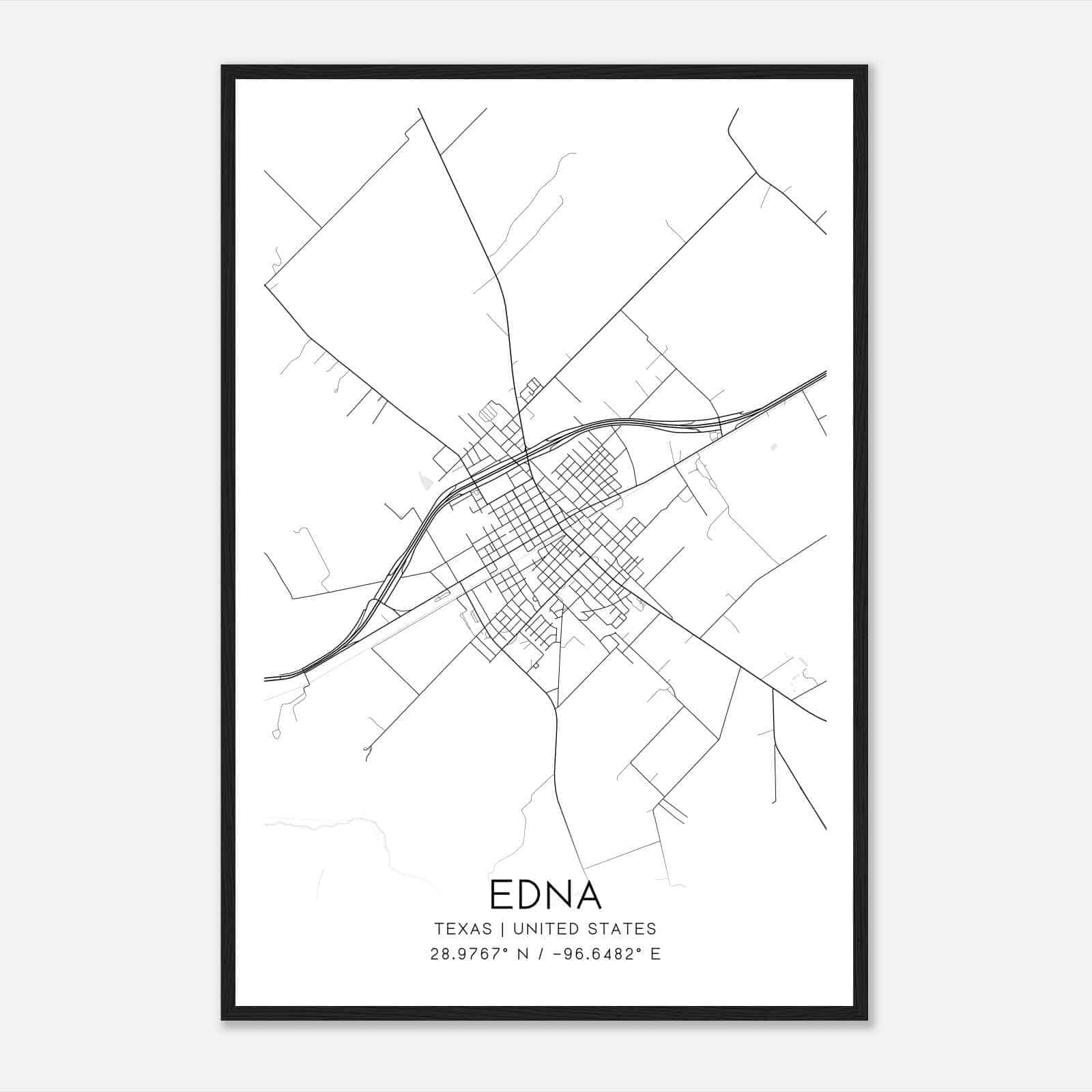 Vintage Edna Texas Map Poster, Modern Home Decor Wall Art Print ...