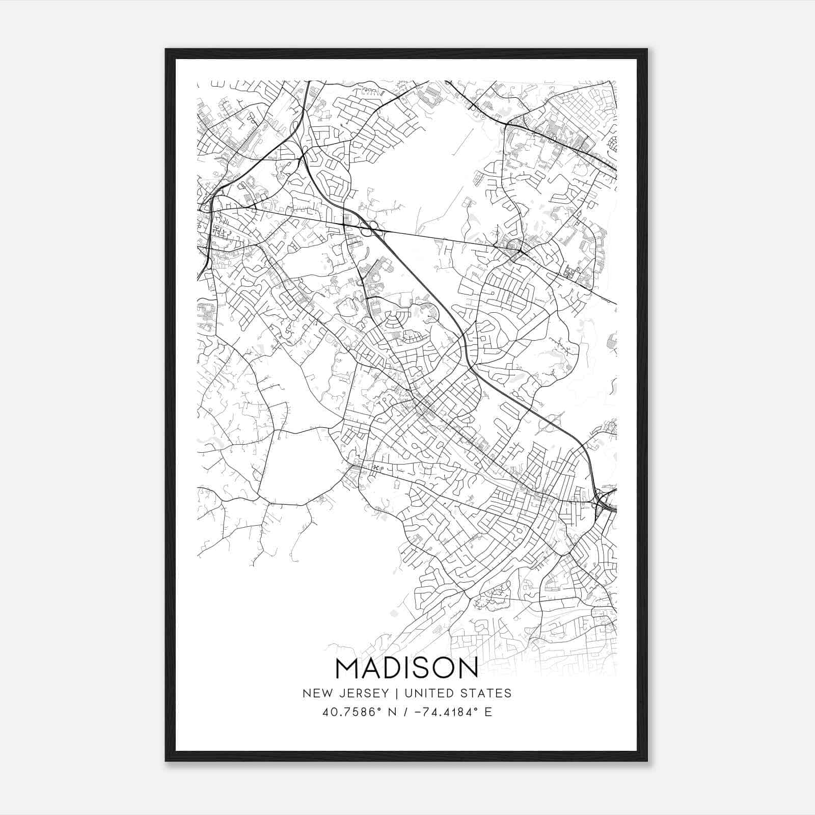 Madison New Jersey Map Poster, Modern Home Decor Wall Art Print ...