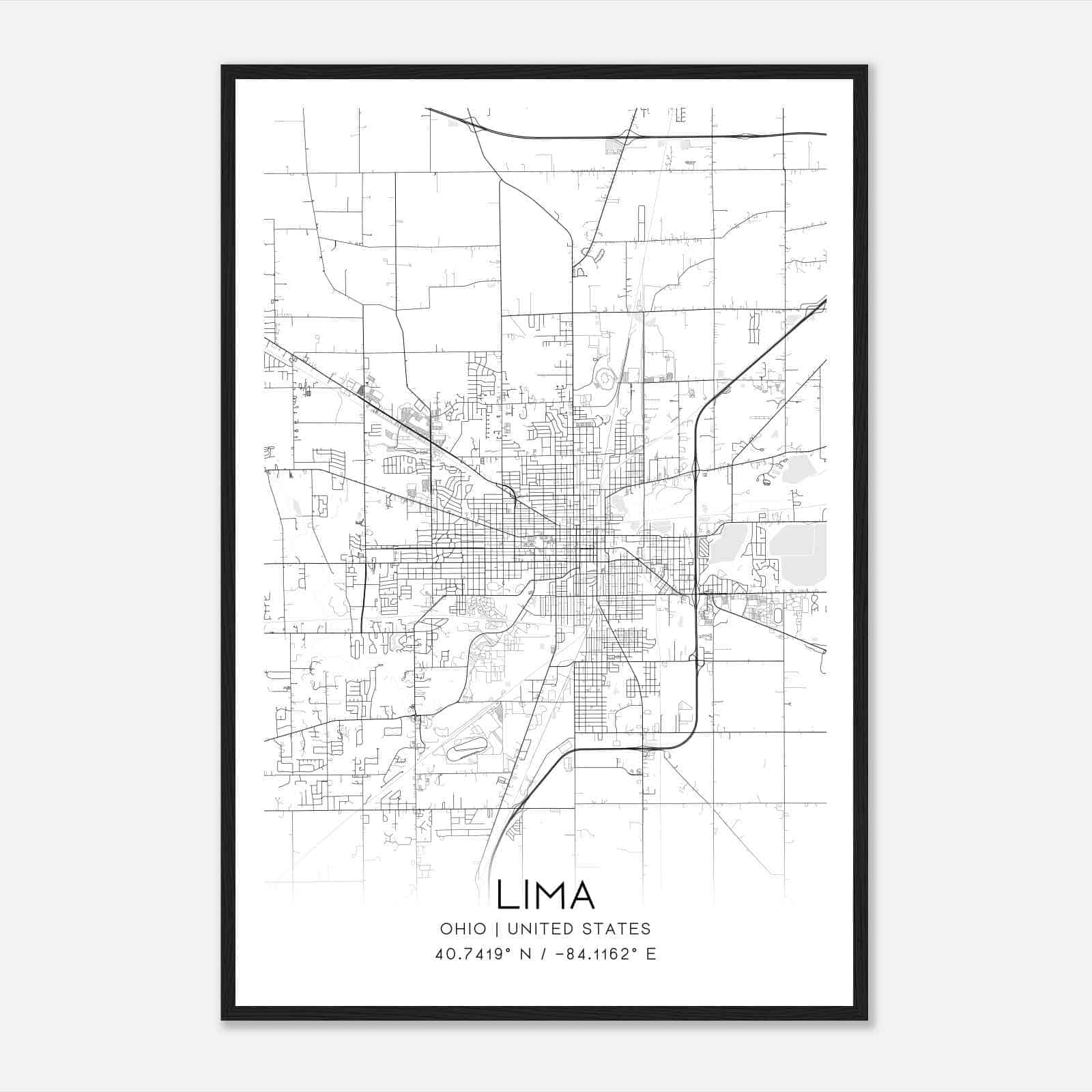 Lima Ohio Map Poster, Modern Home Decor Wall Art Print - Custom Maps ...