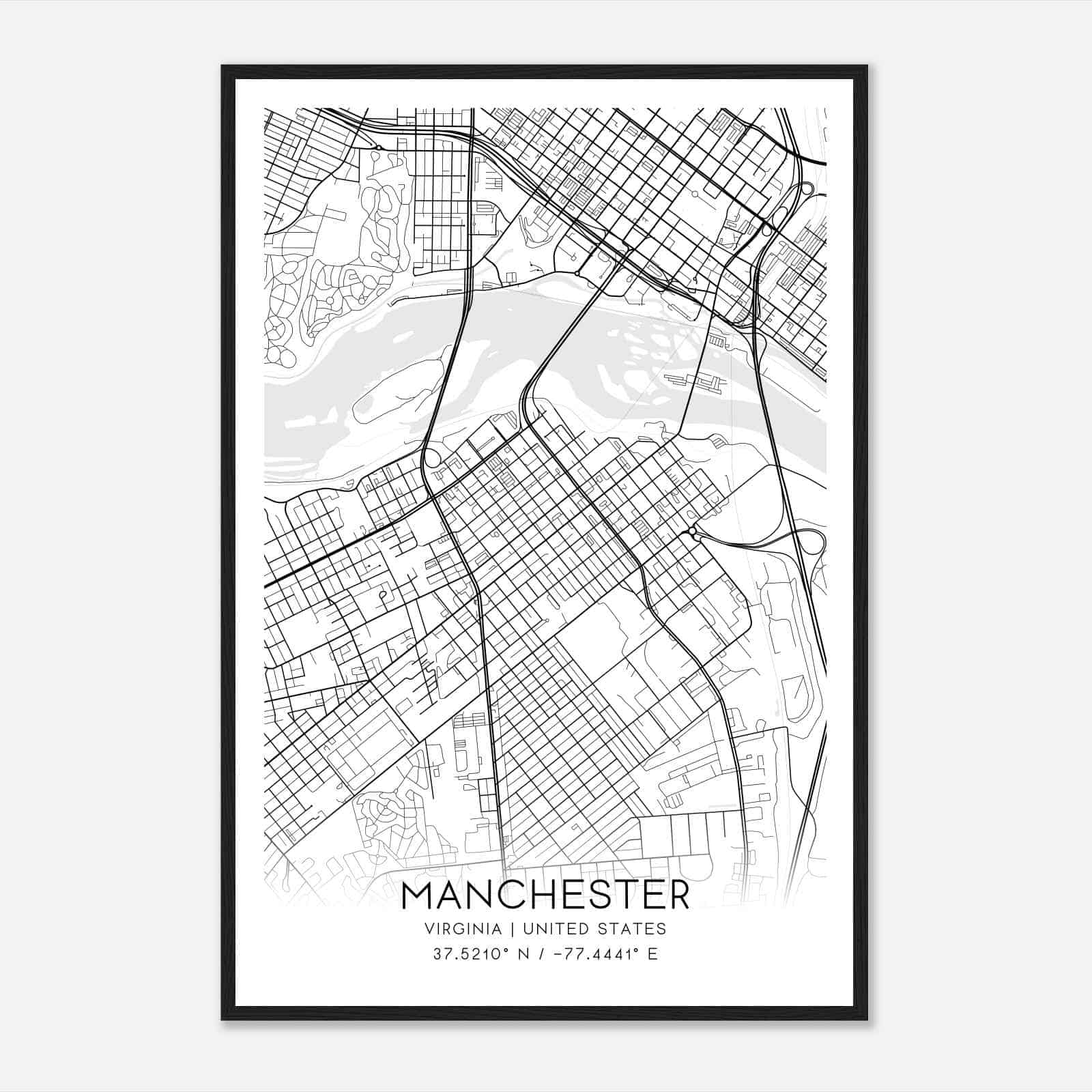 Manchester Virginia Map Poster, Modern Home Decor Wall Art Print ...
