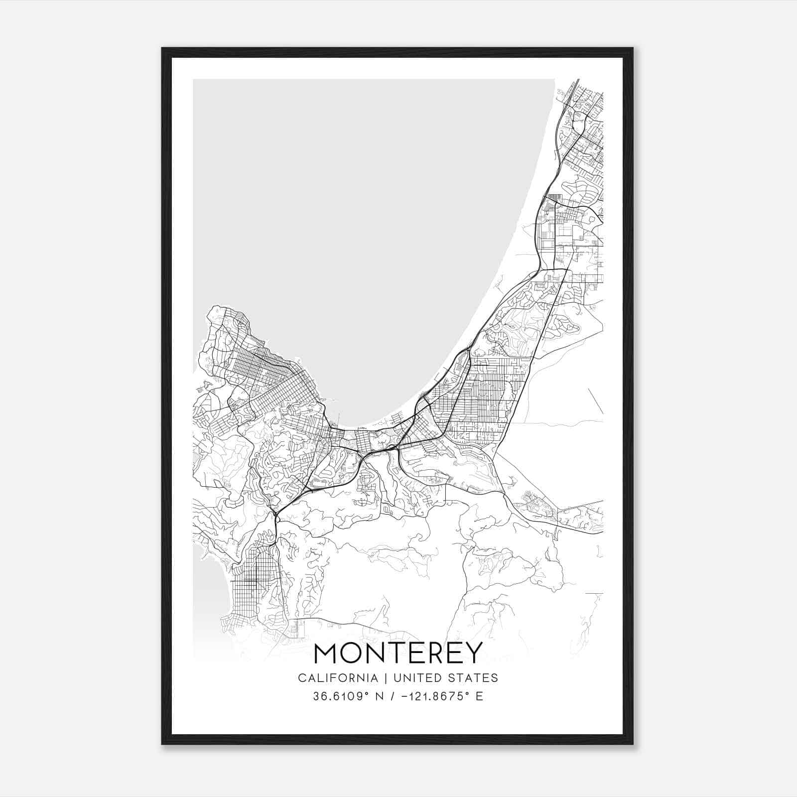 Monterey California Map Poster, Modern Home Decor Wall Art Print ...