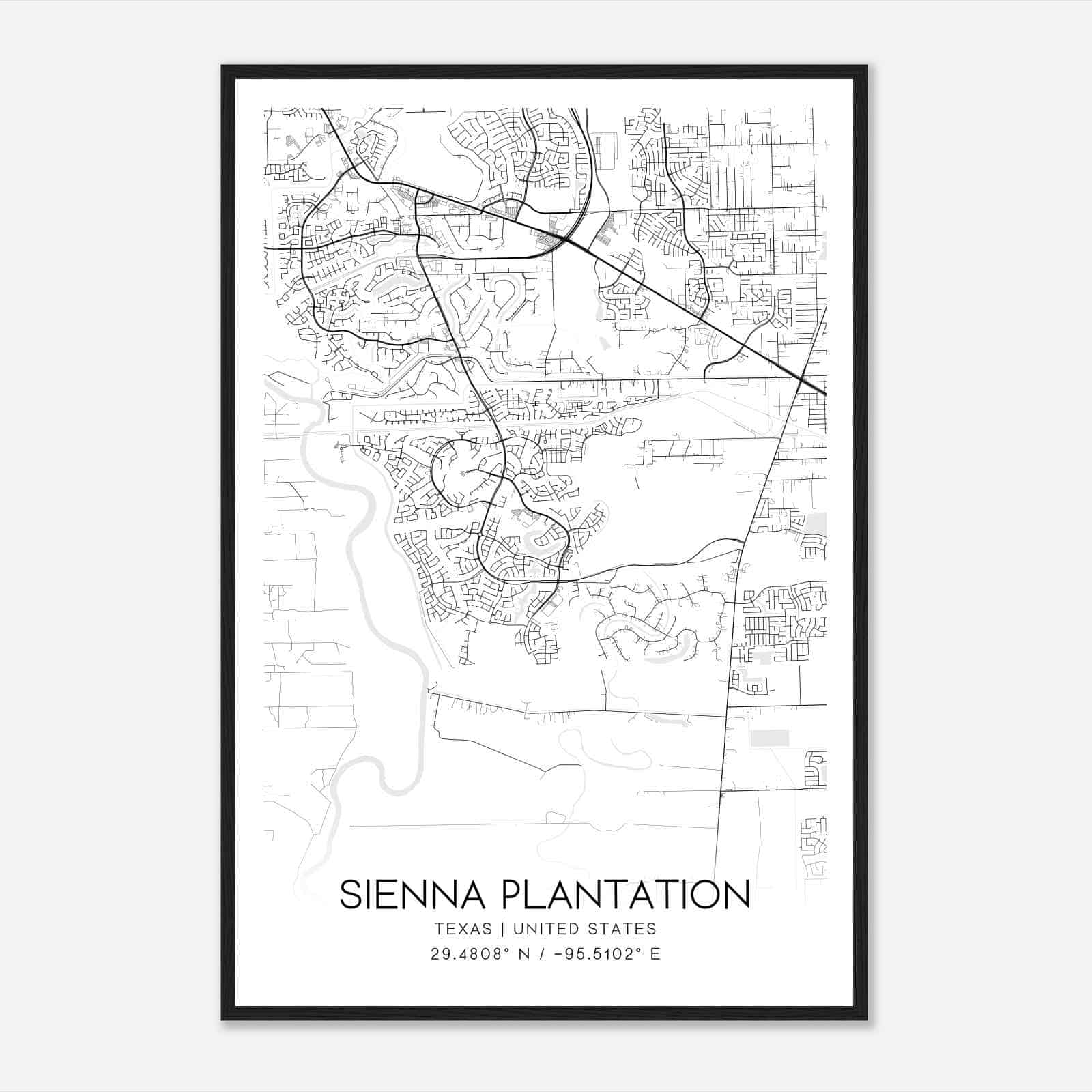 Sienna Plantation Texas Map Poster, Modern Home Decor Wall Art Print ...