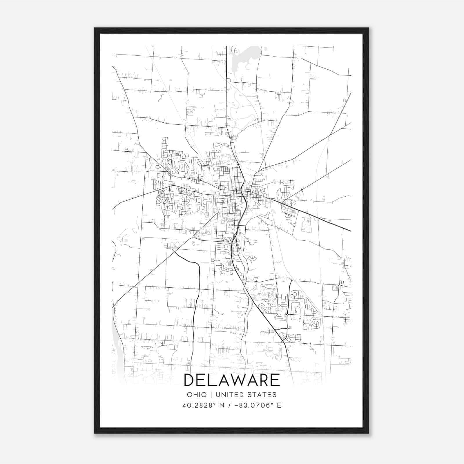 Delaware Ohio Map Poster, Modern Home Decor Wall Art Print - Custom ...