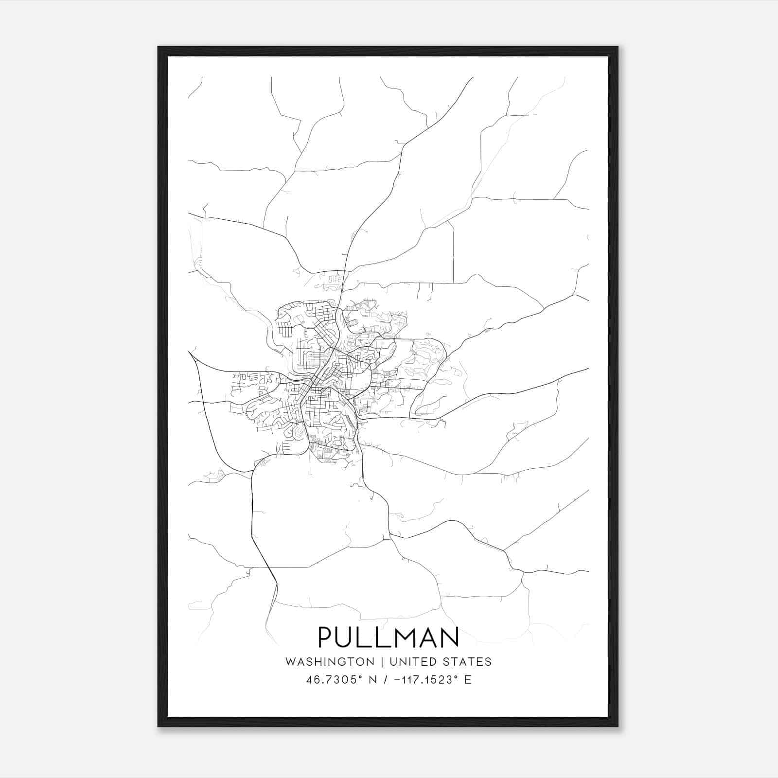 Pullman Washington Map Poster, Modern Home Decor Wall Art Print ...