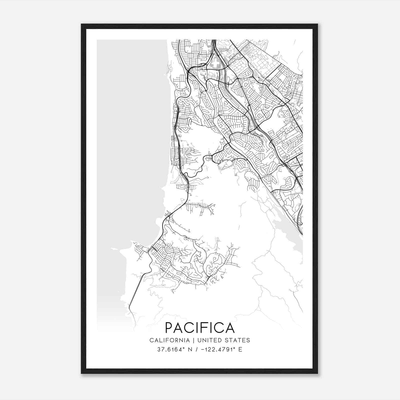 Pacifica California Map Poster, Modern Home Decor Wall Art Print ...