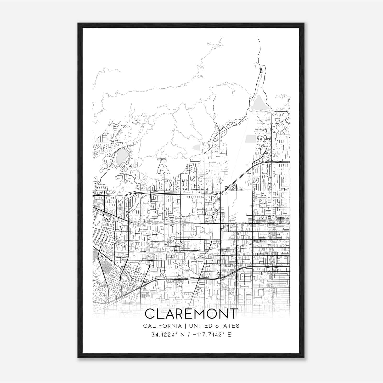 Claremont California Map Poster, Modern Home Decor Wall Art Print ...