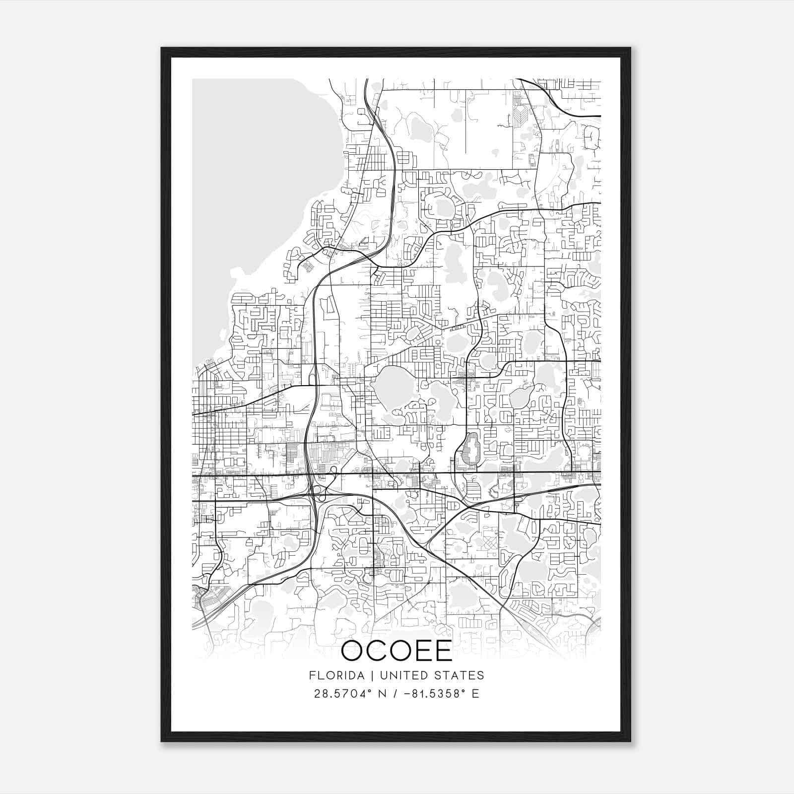 Ocoee Florida Map Poster, Modern Home Decor Wall Art Print - Custom ...