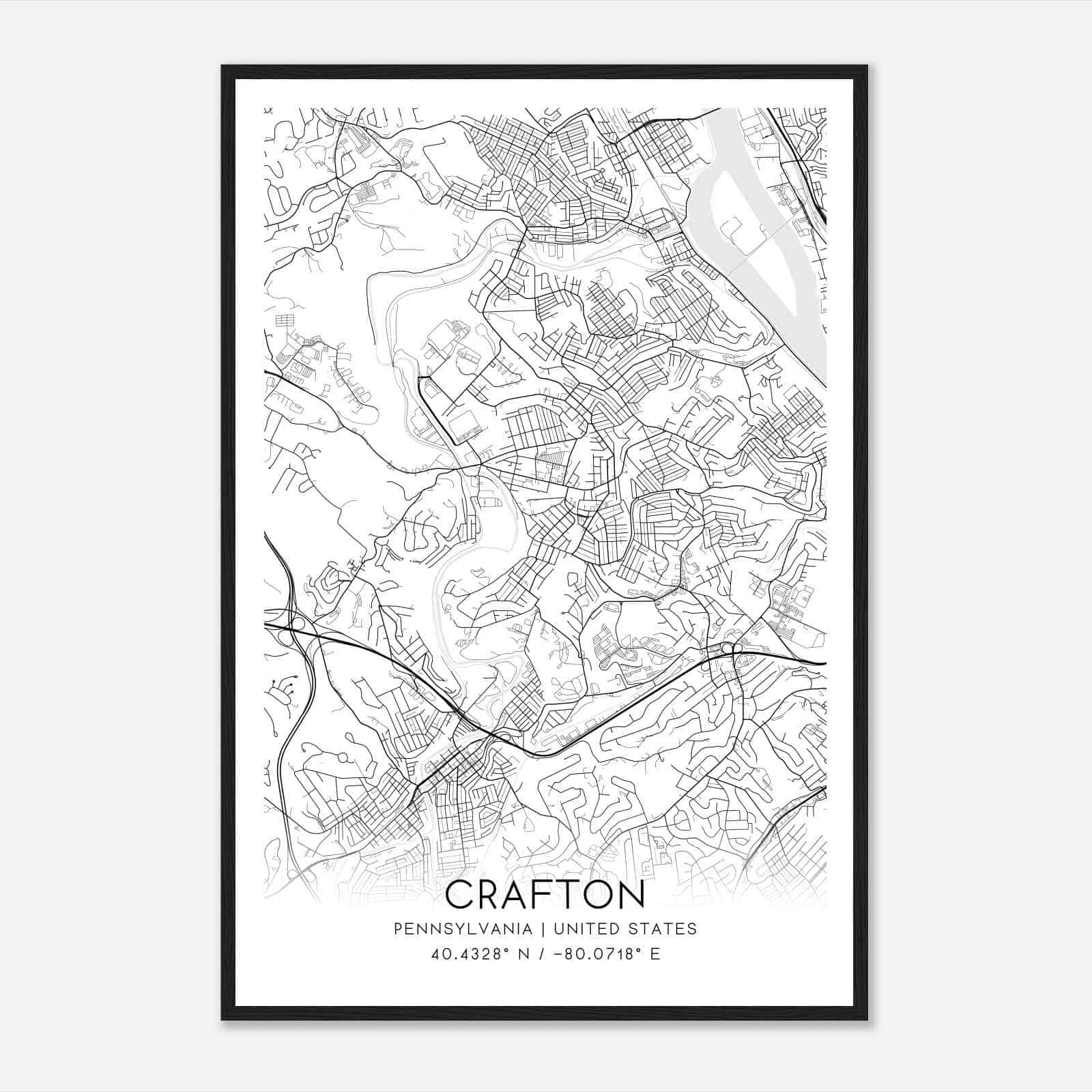 Crafton Pennsylvania Map Poster, Modern Home Decor Wall Art Print ...