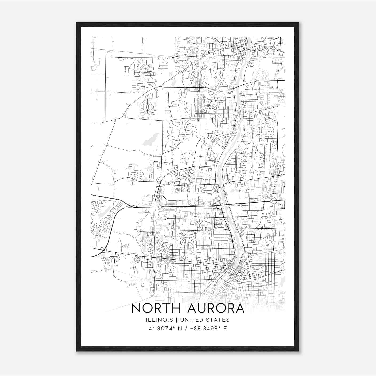 North Aurora Illinois Map Poster, Modern Home Decor Wall Art Print ...